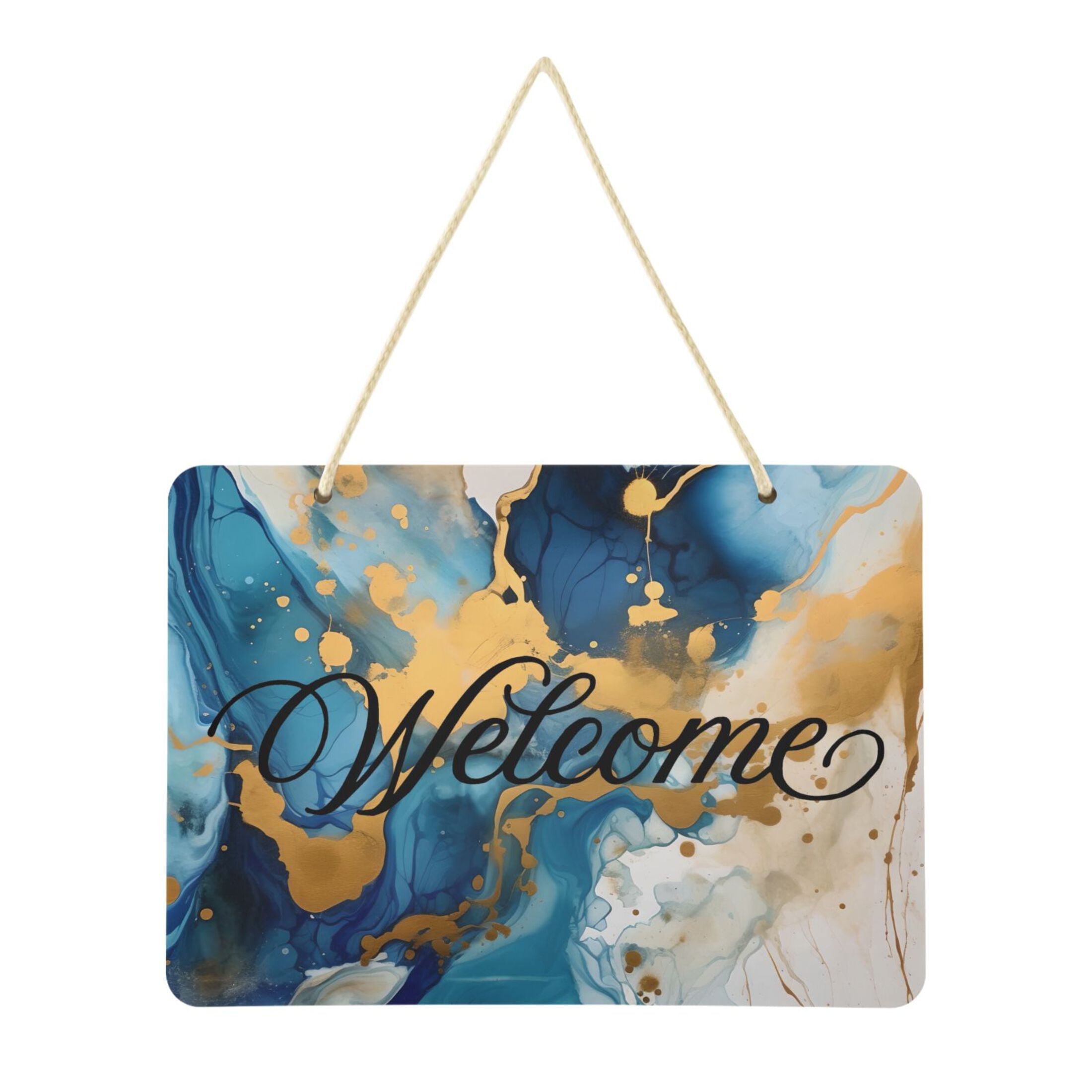 Sapphire Blue Gold Marble Welcome Sign Front Door PVC 14x10 inch Hanger ...