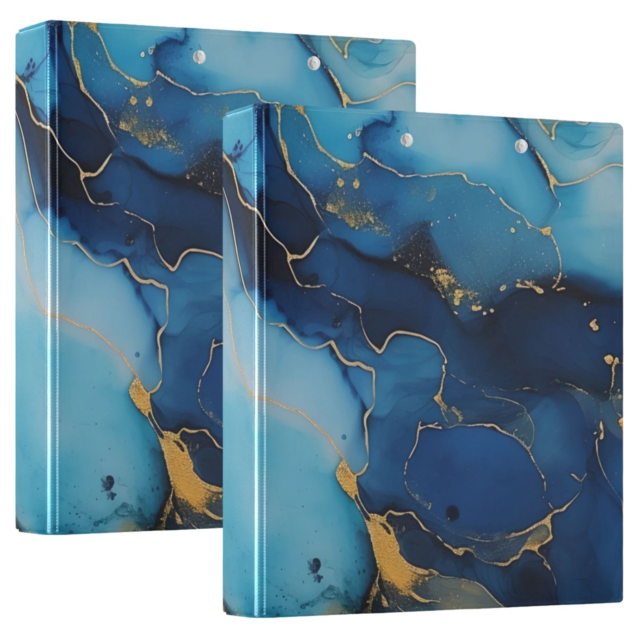 Sapphire Blue White Marble 3 Ring Hardcover Binders 1.5" Round Rings ...