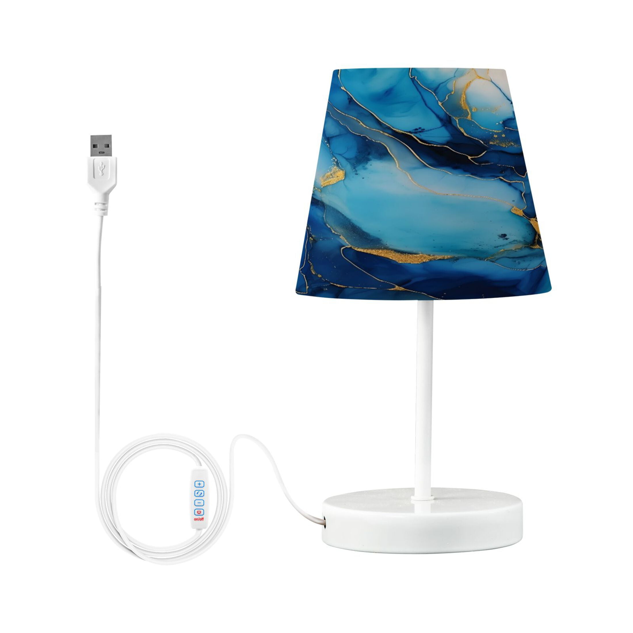 Sapphire Blue White Marble Desk Lamp LED Table Nightstand Lamps with 3 ...