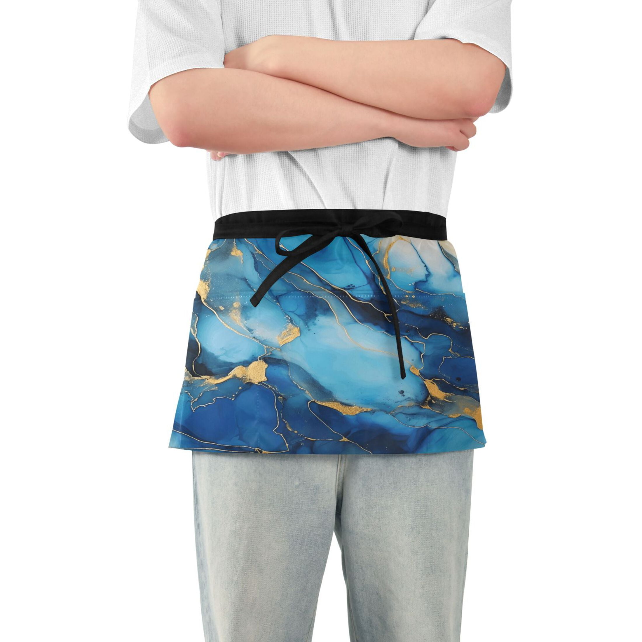 Sapphire Blue White Marble Server Apron with 3 Pockets Waterproof ...