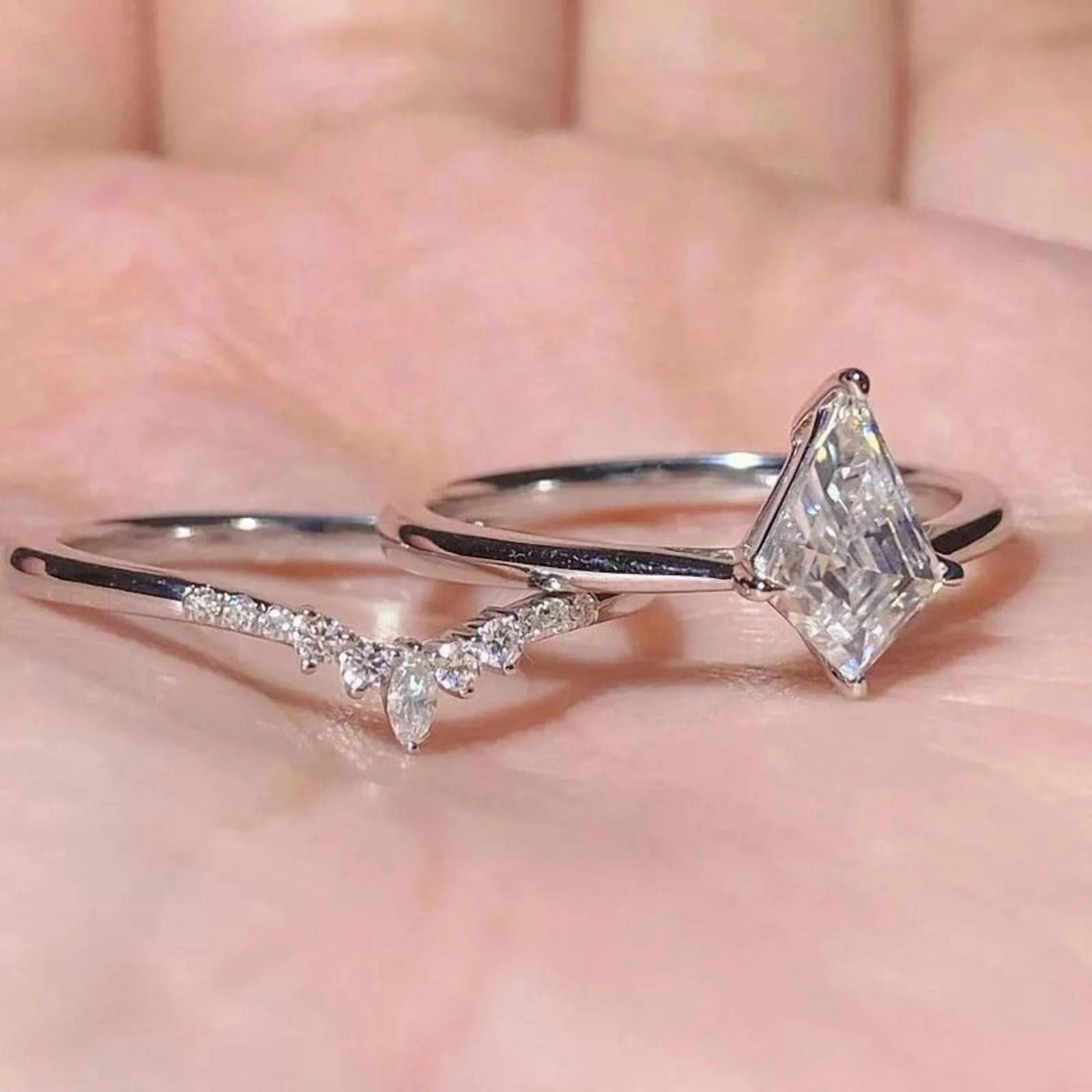 KANISHKAGEMS&JEWELS Kite cut moissanite engagement ring set Unique rose ...