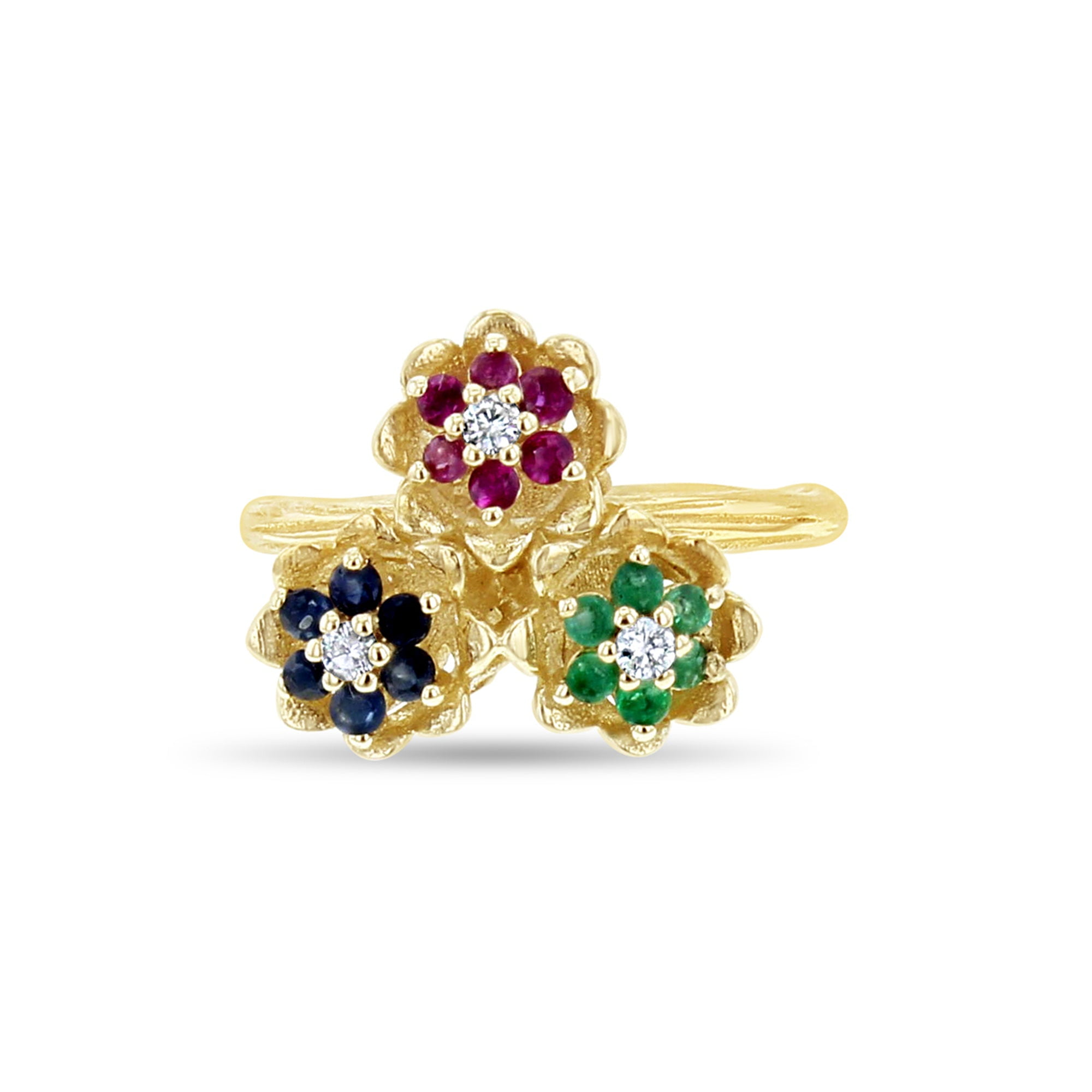 Sapphire, Emerald, Ruby Tulip Flower Ring 14k Yellow Gold - Walmart.com