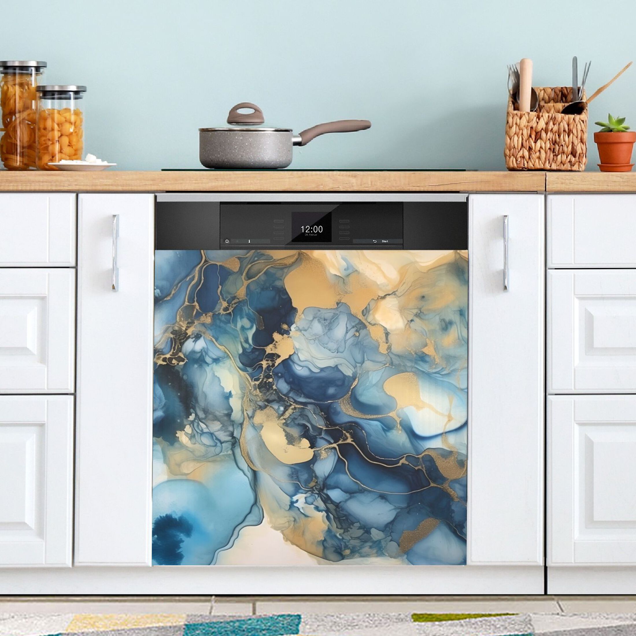 Sapphire Gold Ink Marble Magnetic Dishwasher Covers Refrigerator Magnet ...