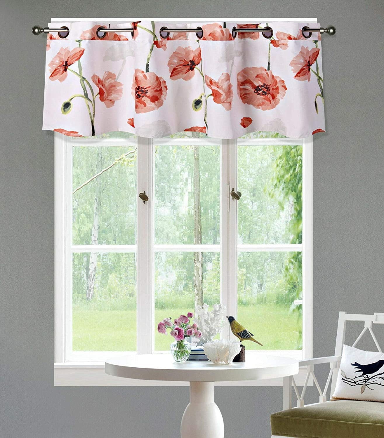 Sapphire Home 1PC Grommet Floral Valance, Decorative Orange Floral ...