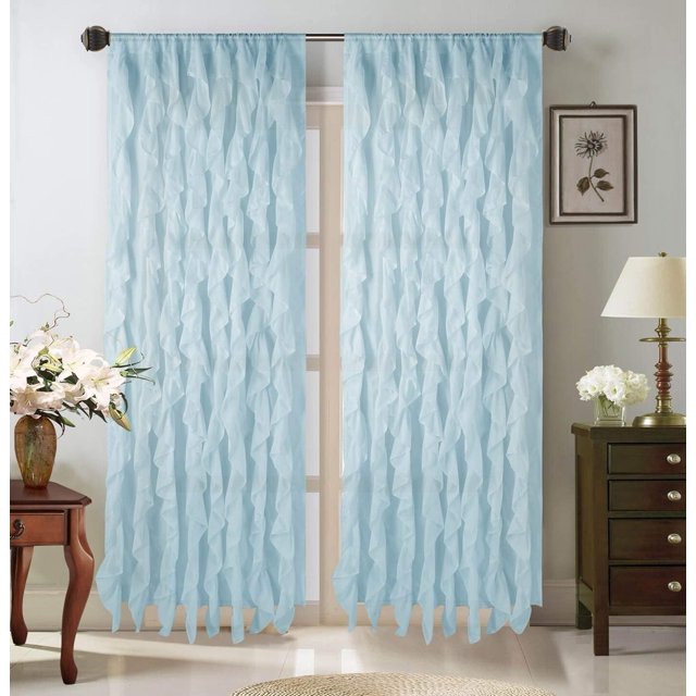 Sapphire Home Pink Ruffle Sheer Voile Vertical Ruffled Curtains, 50” x ...