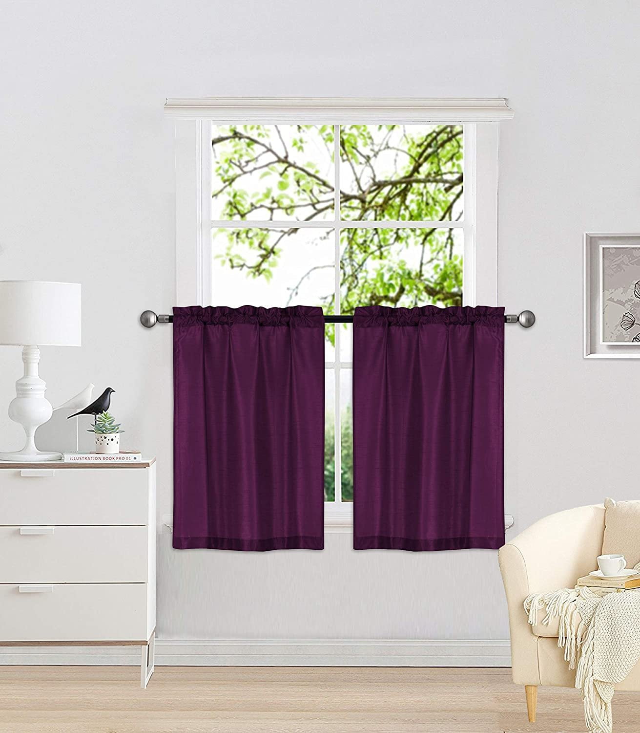 Sapphire Home 2 Panel Faux Silk Solid Curtain Drapes with Grommet 108 ...