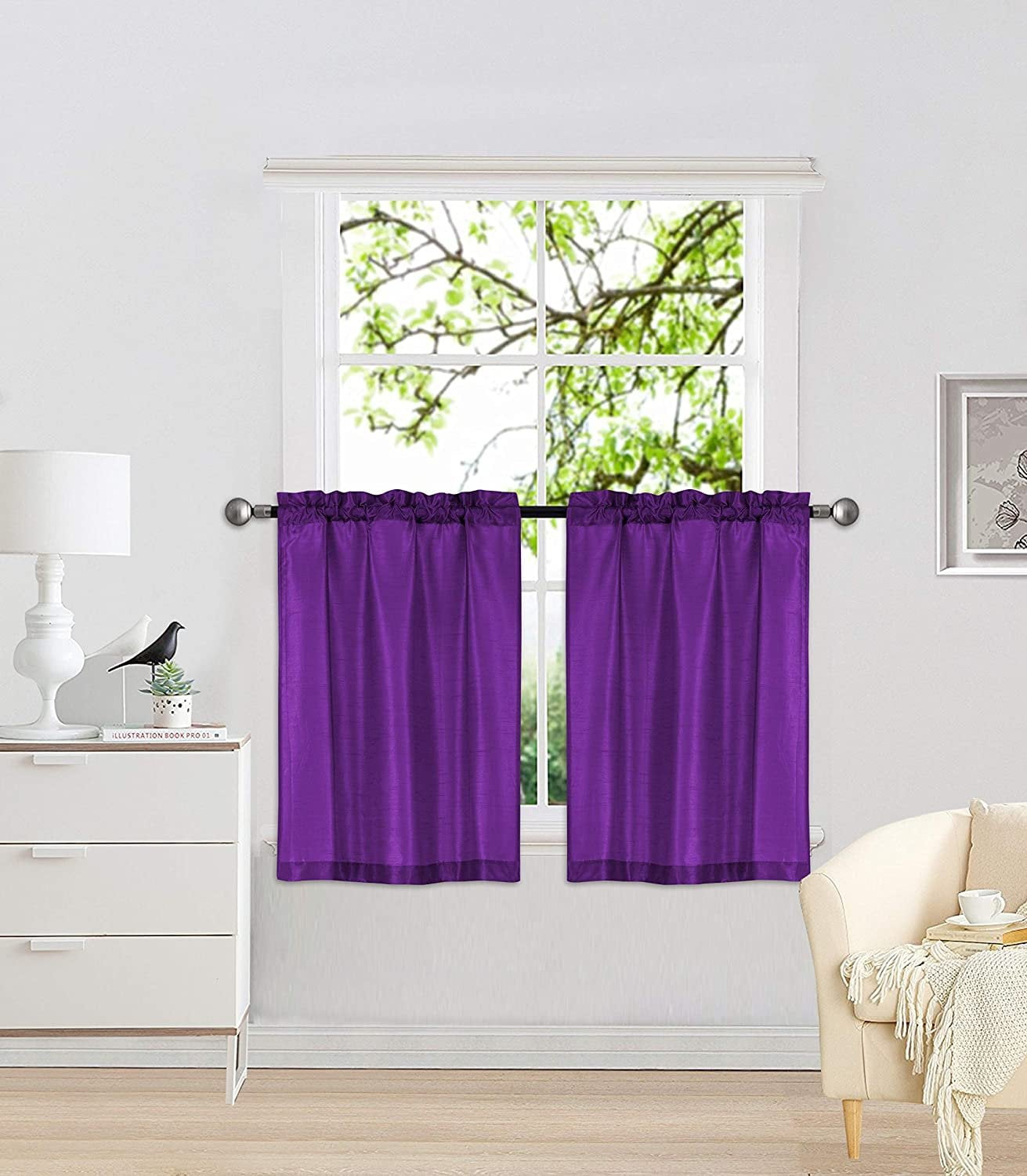 Sapphire Home 2 Panel Faux Silk Solid Curtain Drapes with Rod Pocket 54 ...