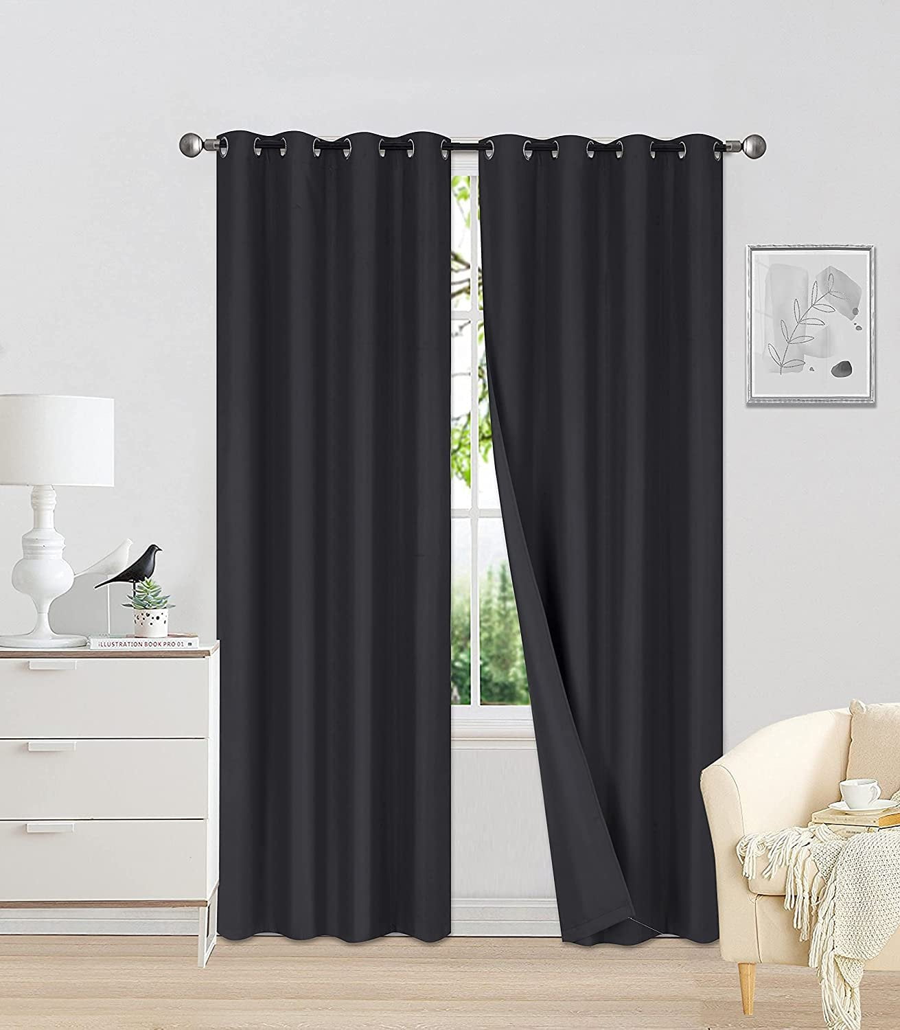 Sapphire Home 2 Panel Woven Room Darkening Blackout Curtain Panels ...