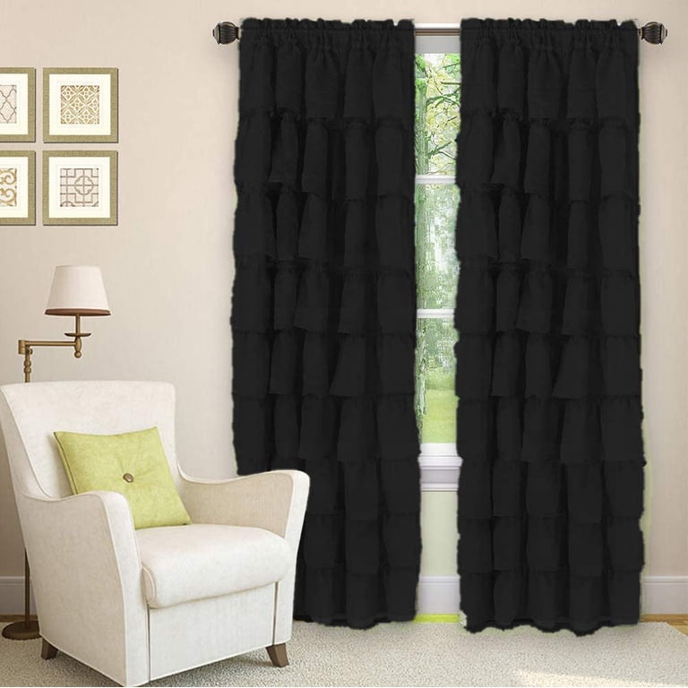 Black Ruffle Curtains Navy Ruffle Curtains | Stylish Window Decor