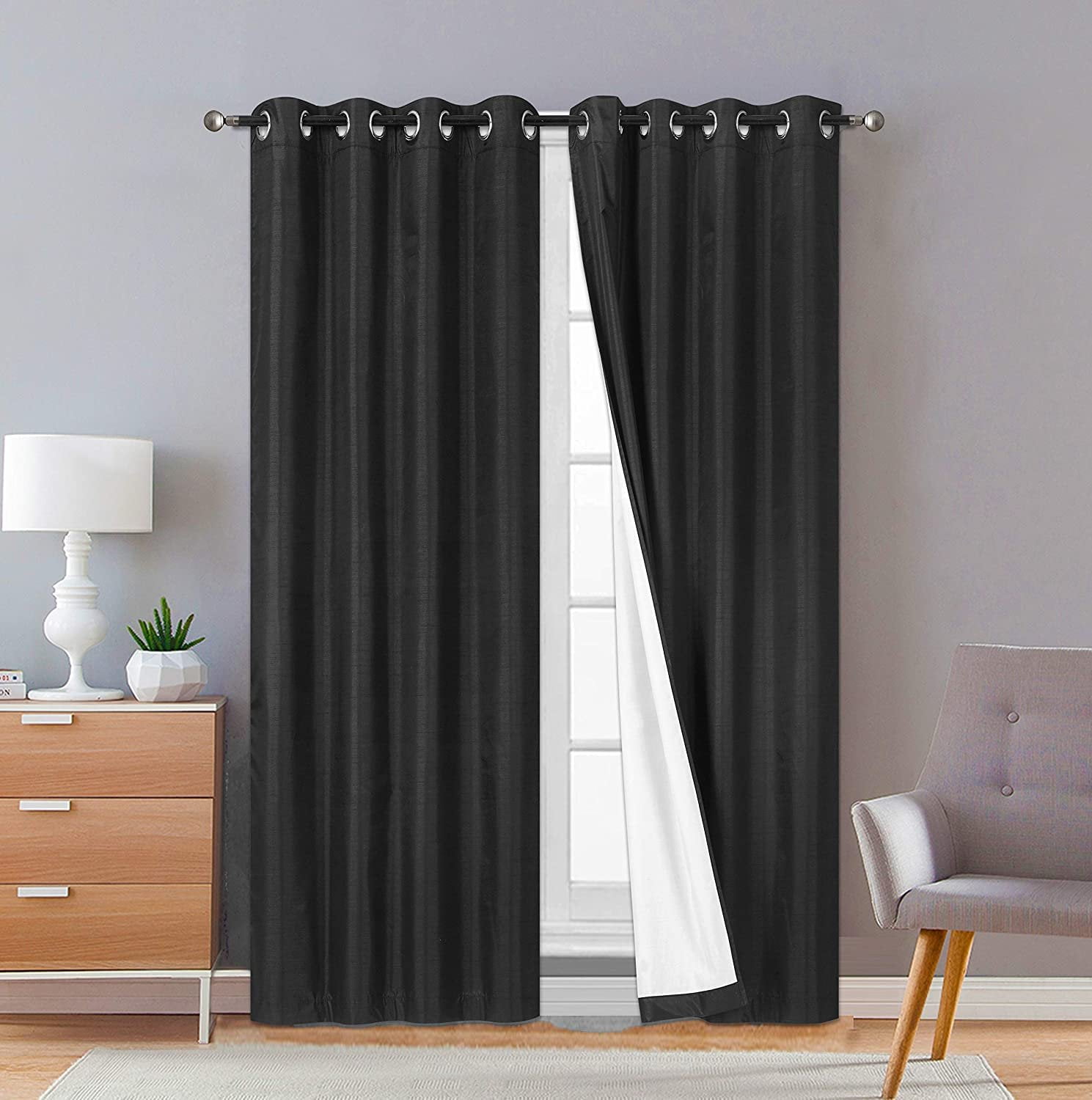 Sapphire Home 2 Panels Grommet Faux Silk Satin Window Curtain Panels 63 ...