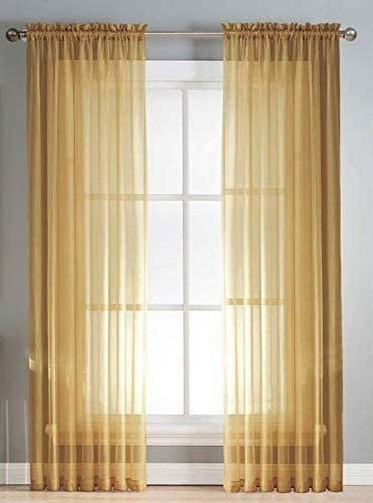 "Sapphire Home Solid Gold Sheer Voile Curtains 54""x63"", 2 Panels, 108 ...