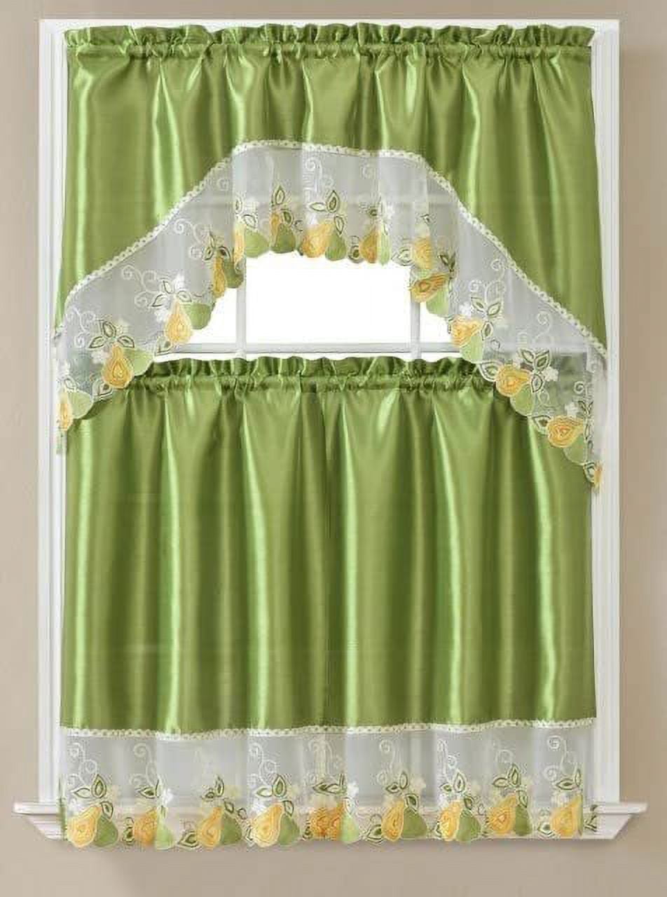 Sapphire Home 3 Piece Kitchen Curtain Linen Set - 2 Tiers 30" W Total ...