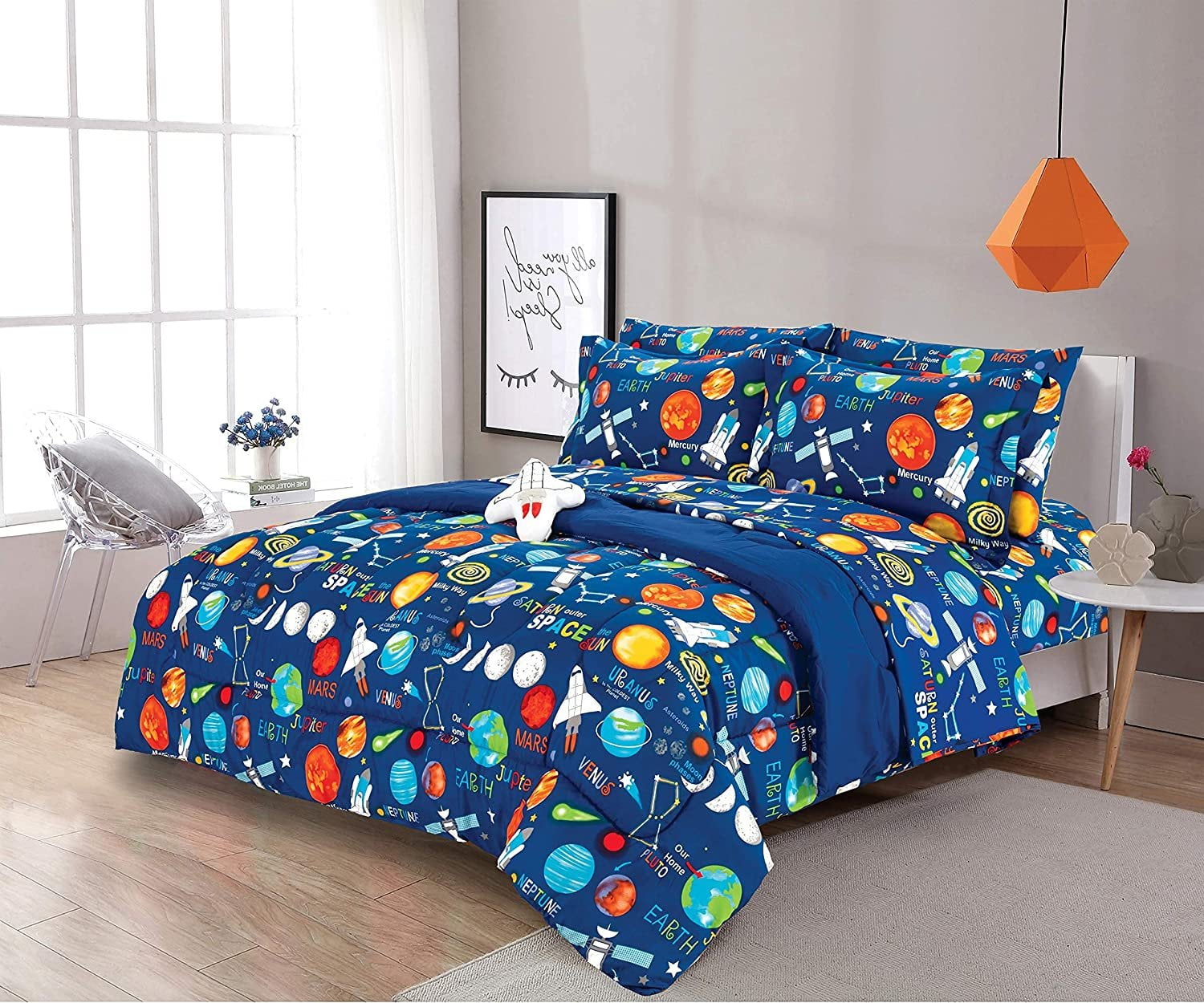 Sapphire Home 8pc Queen Kids Boys Comforter Set, Space Planets, Sheets ...