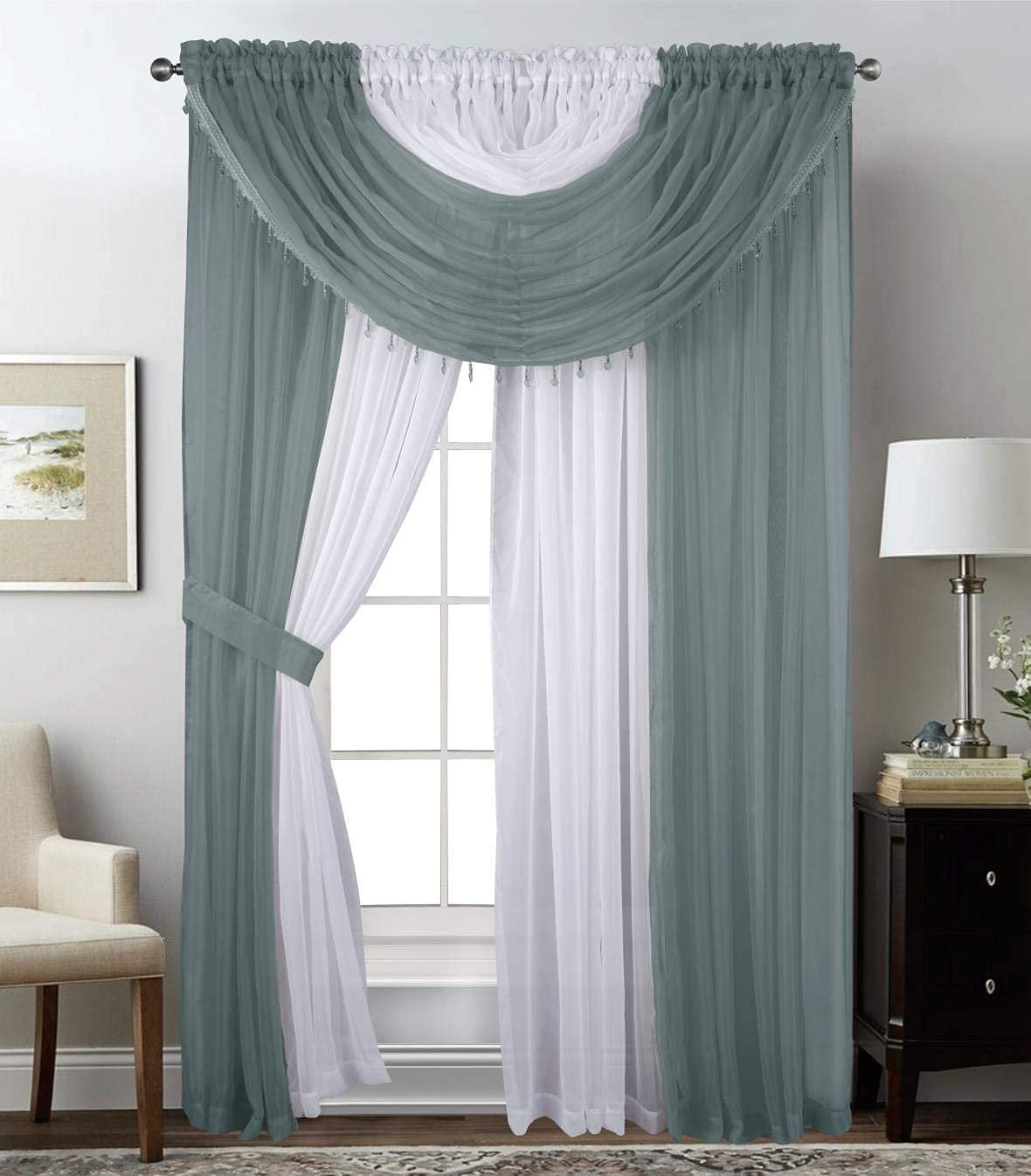 Sapphire Home Complete Window Sheer Curtain Panel Set with 4 Attached ...