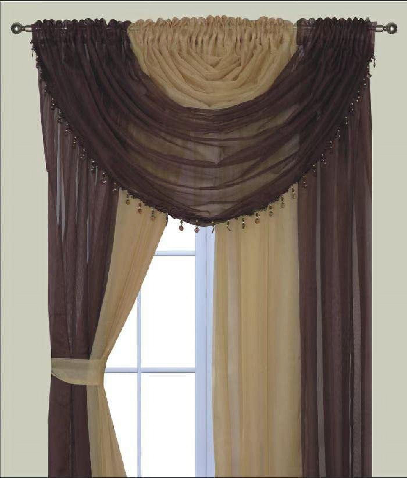 Sapphire Home Sheer Two Tone Curtain Panel Set, Valance and Tiebacks ...