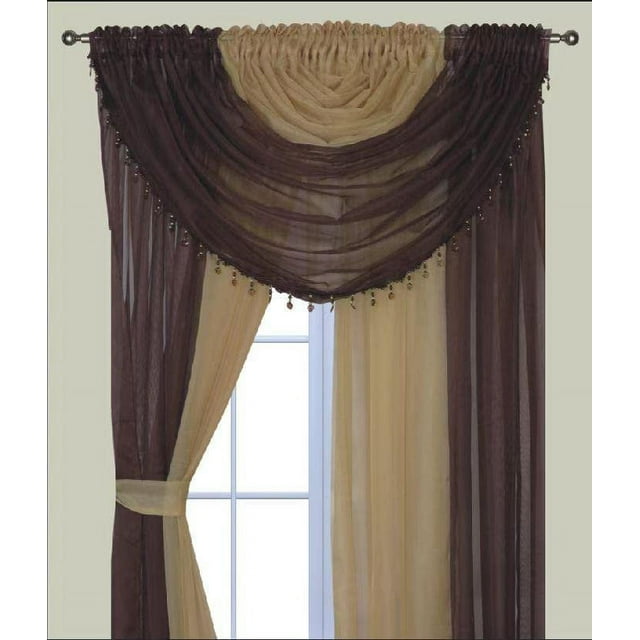 Sapphire Home Complete Window Sheer Two Tone Curtain Panel Set w ...