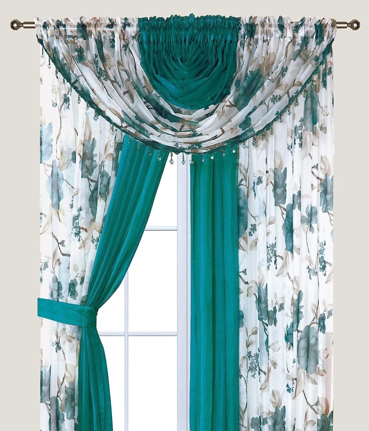 Sapphire Home 4-Piece Attached Valance Sheer Curtain Set, Two Tone ...
