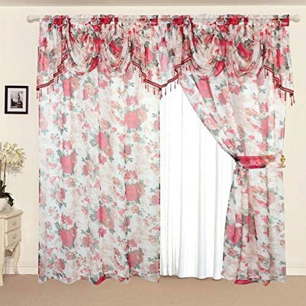 Sapphire Home Floral Sheer Curtain Panel Set 84 Inch Length W Attached