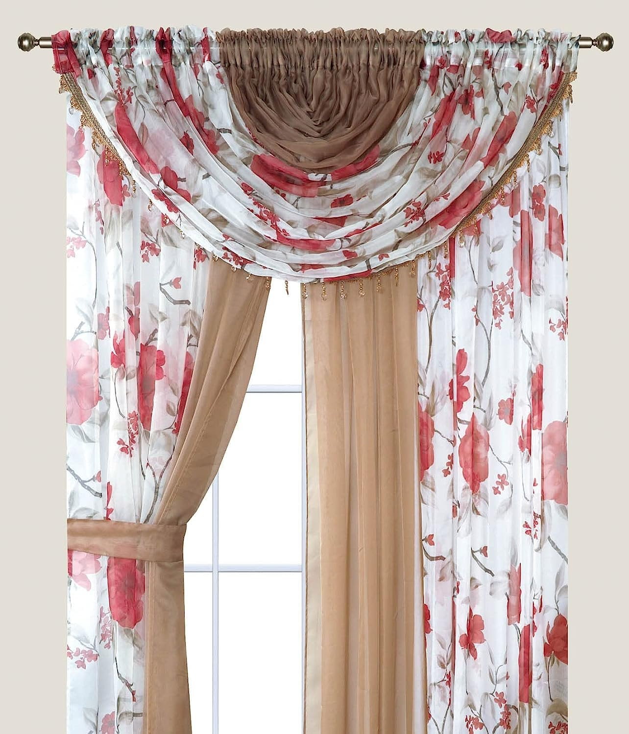 Sapphire Home Floral Sheer Voile Curtain Multicolor Burgundy Blossom ...