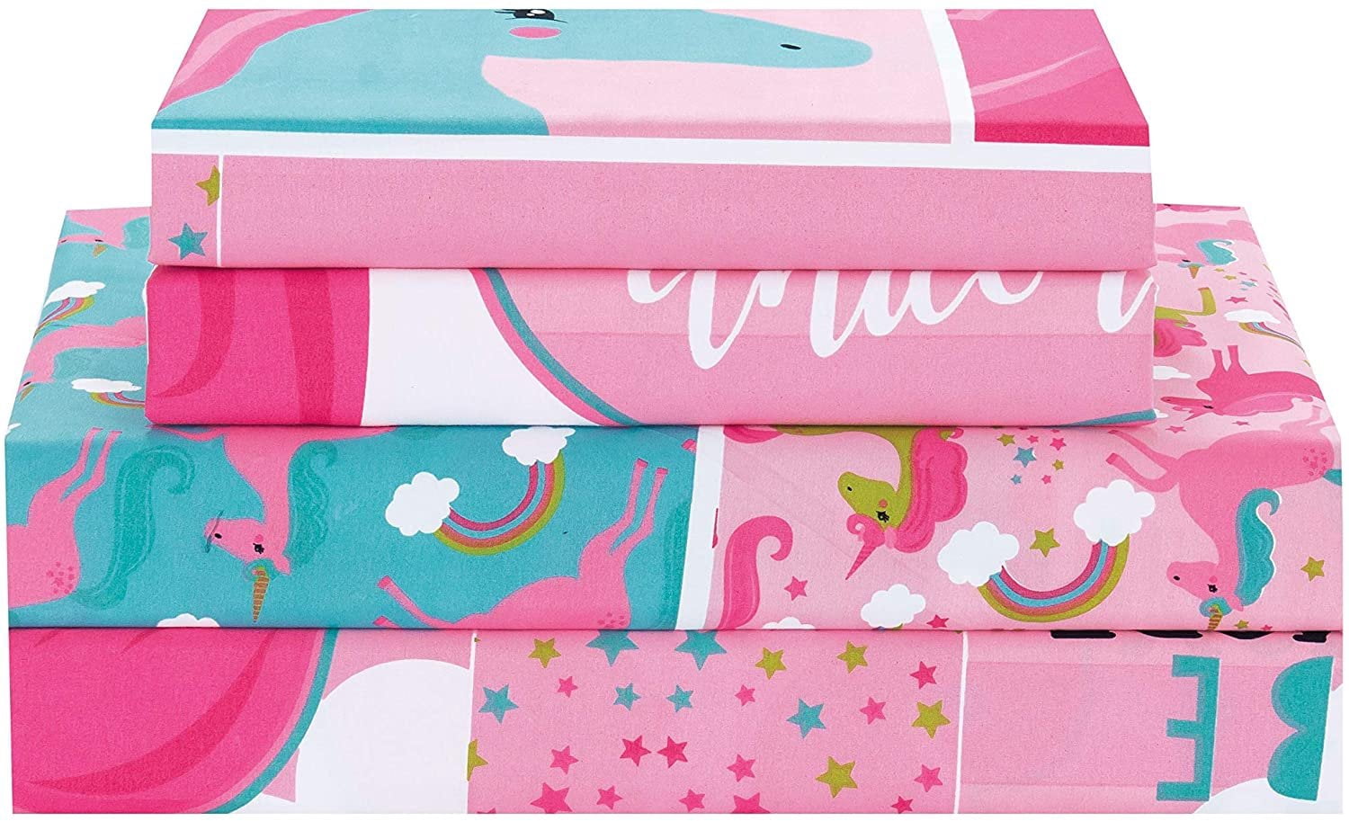 Sapphire Home Four 4 Piece Queen Size Unicorn Rainbows Theme Print ...