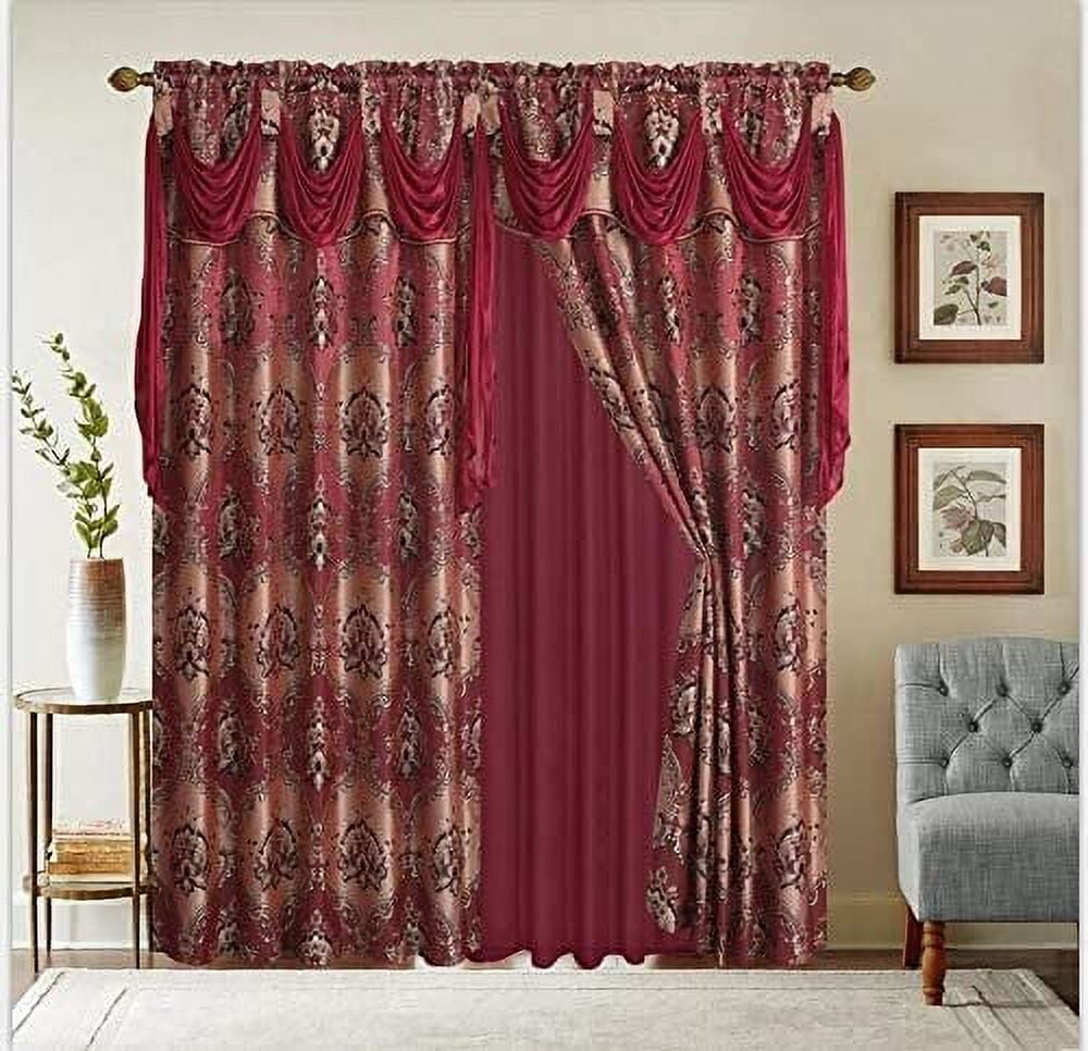 Sapphire Home Jacquard Window 63 Inch Length Curtain Drapes w/Attached ...