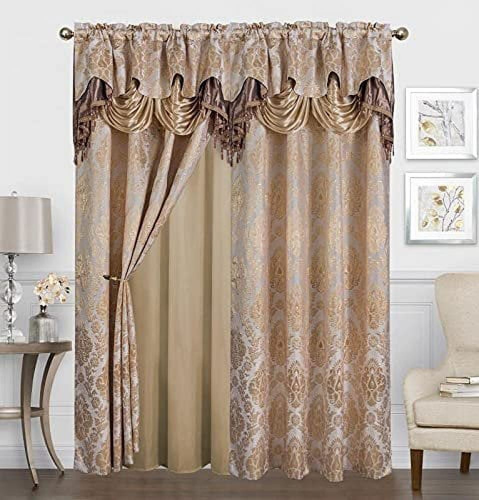 Sapphire Home Shiny Jacquard Curtain Drape Set 2 Panels 63-Inch Long ...
