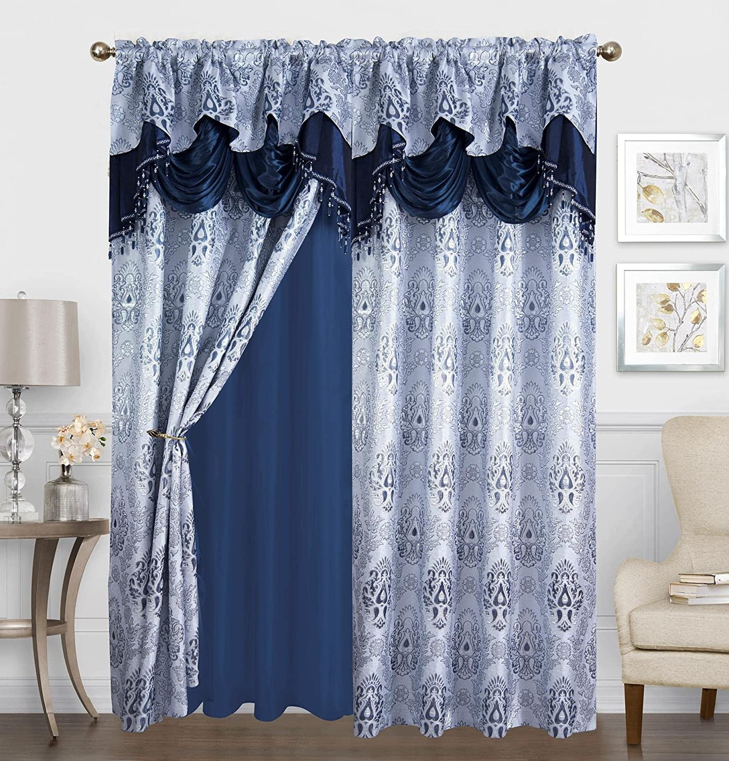 Sapphire Home Shiny Jacquard Curtain Drape Set 2 Panels 63-Inch Long ...
