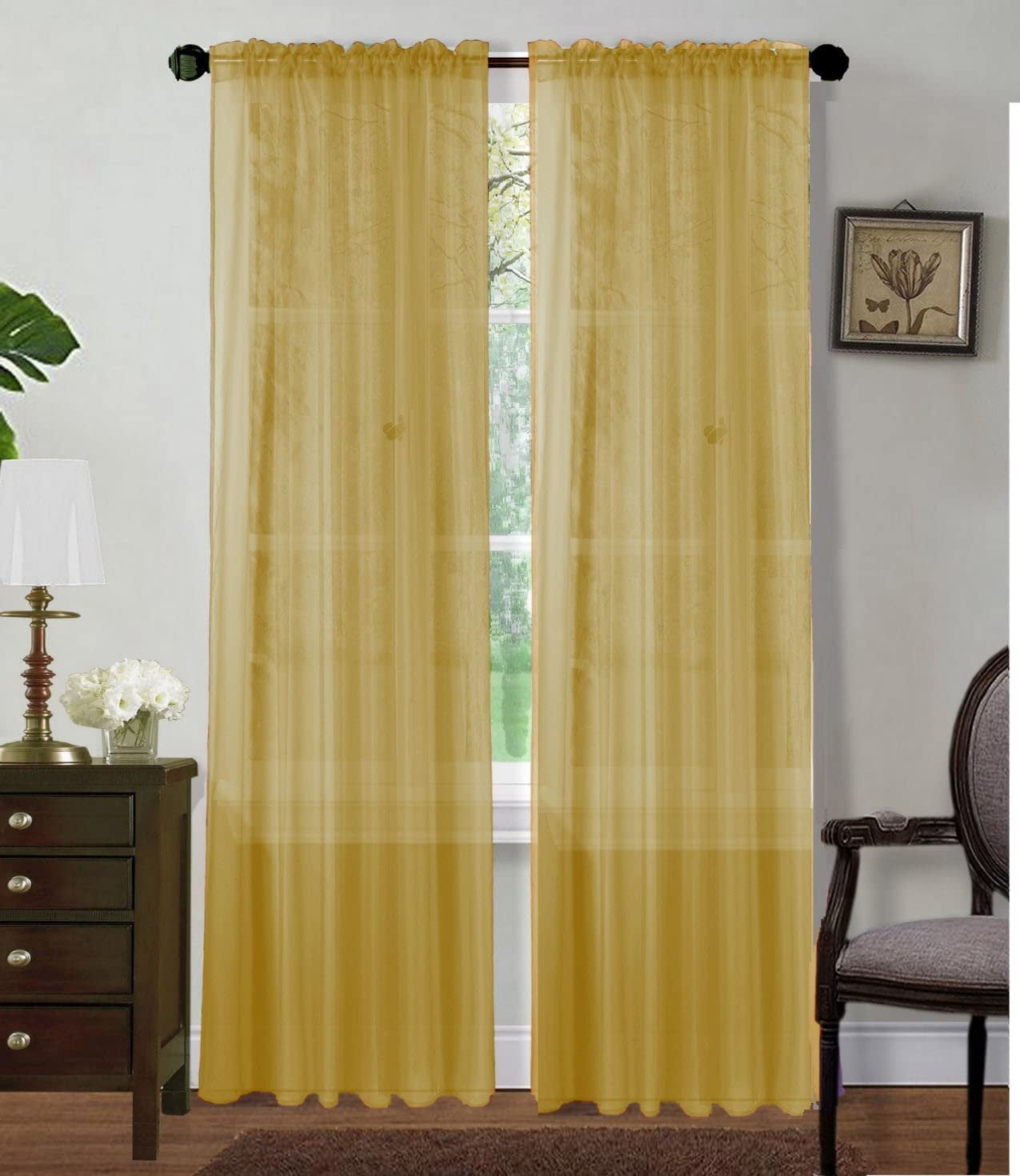 Sapphire Home 2 Voile Panels, 54"x84" Light Gold Curtains, 108" Width ...