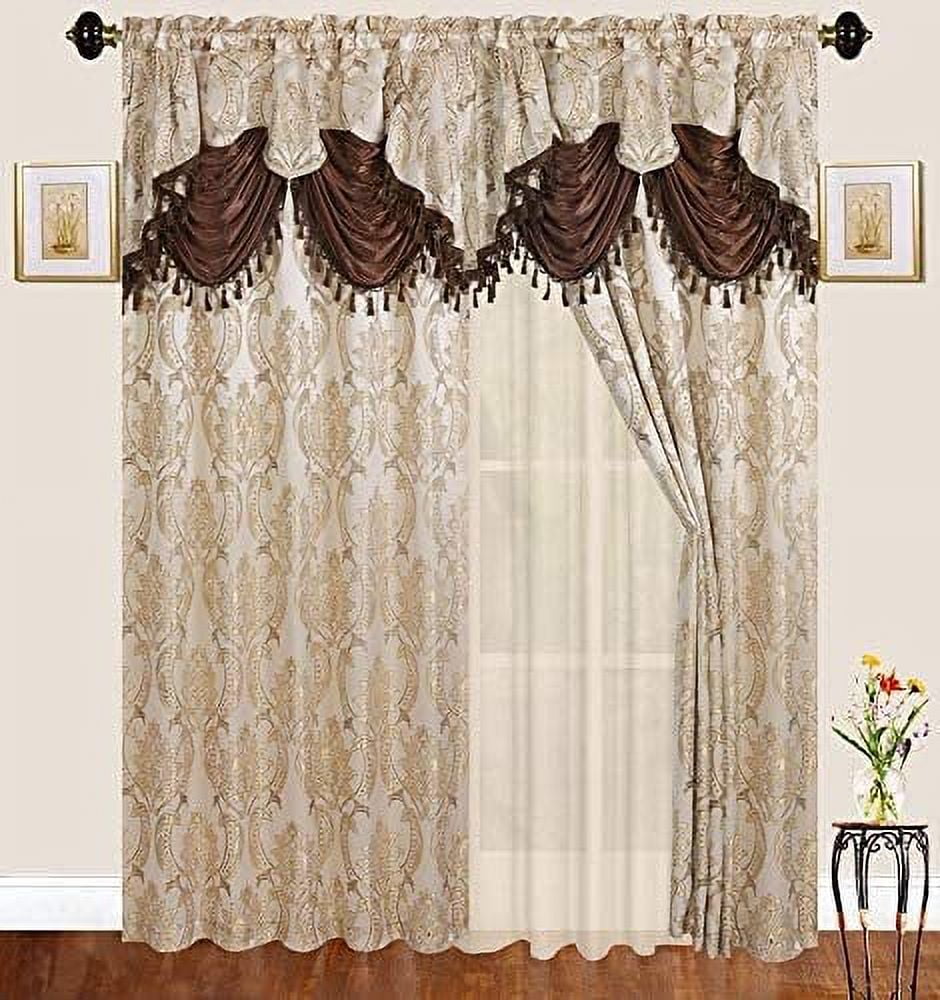 Sapphire Home Traditional Jacquard Beige Damask Floral Curtain Set, 54 ...