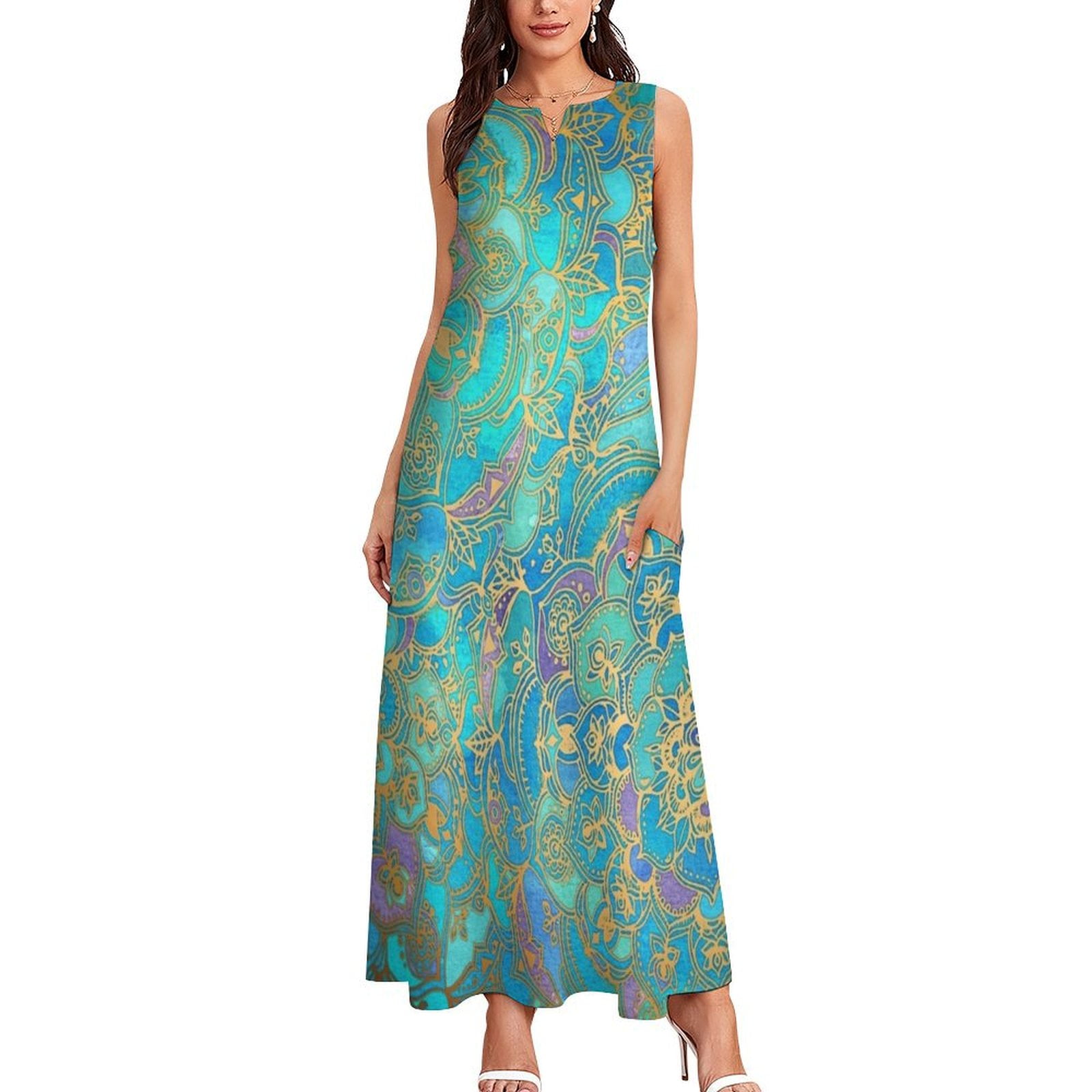 Sapphire & Jade Stained Glass Mandalas Long Dress women party dresses ...