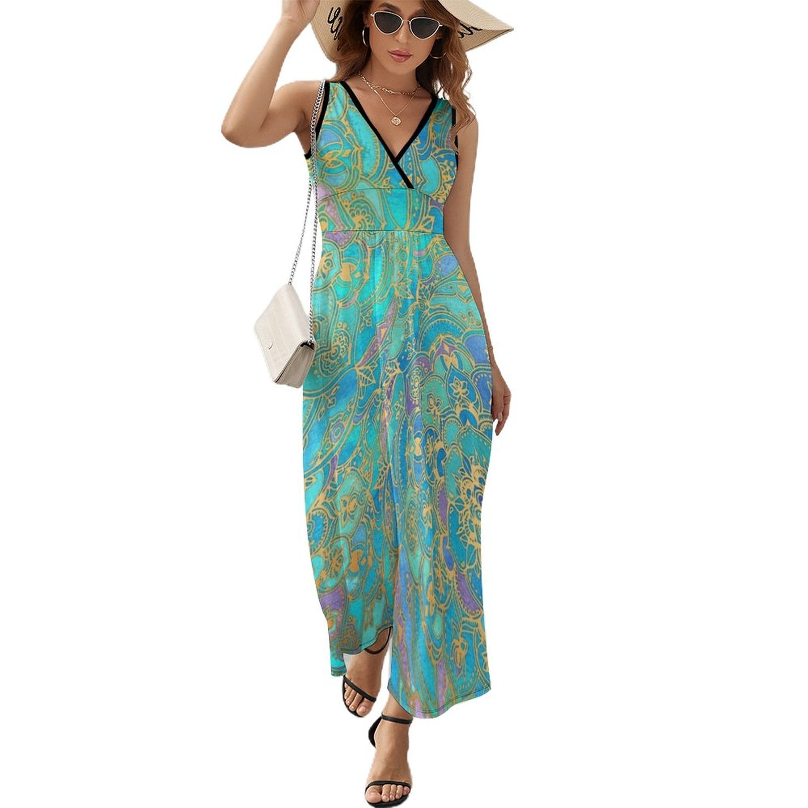 Sapphire & Jade Stained Glass Mandalas Sleeveless Dress women formal ...