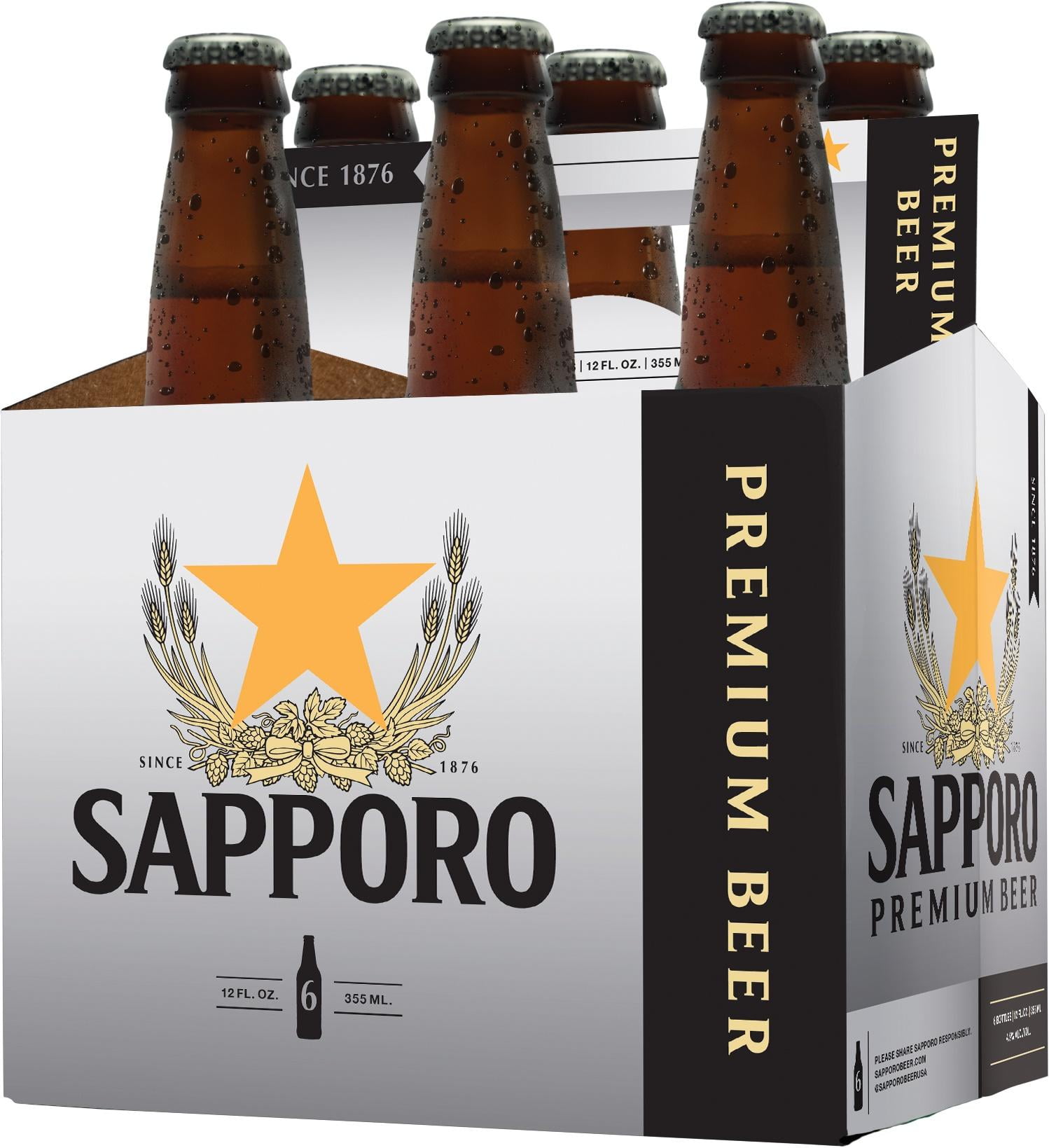 Sapporo Premium Import Lager Beer, 12 fl oz, 6 Pack Bottles, 4.9% ABV ...