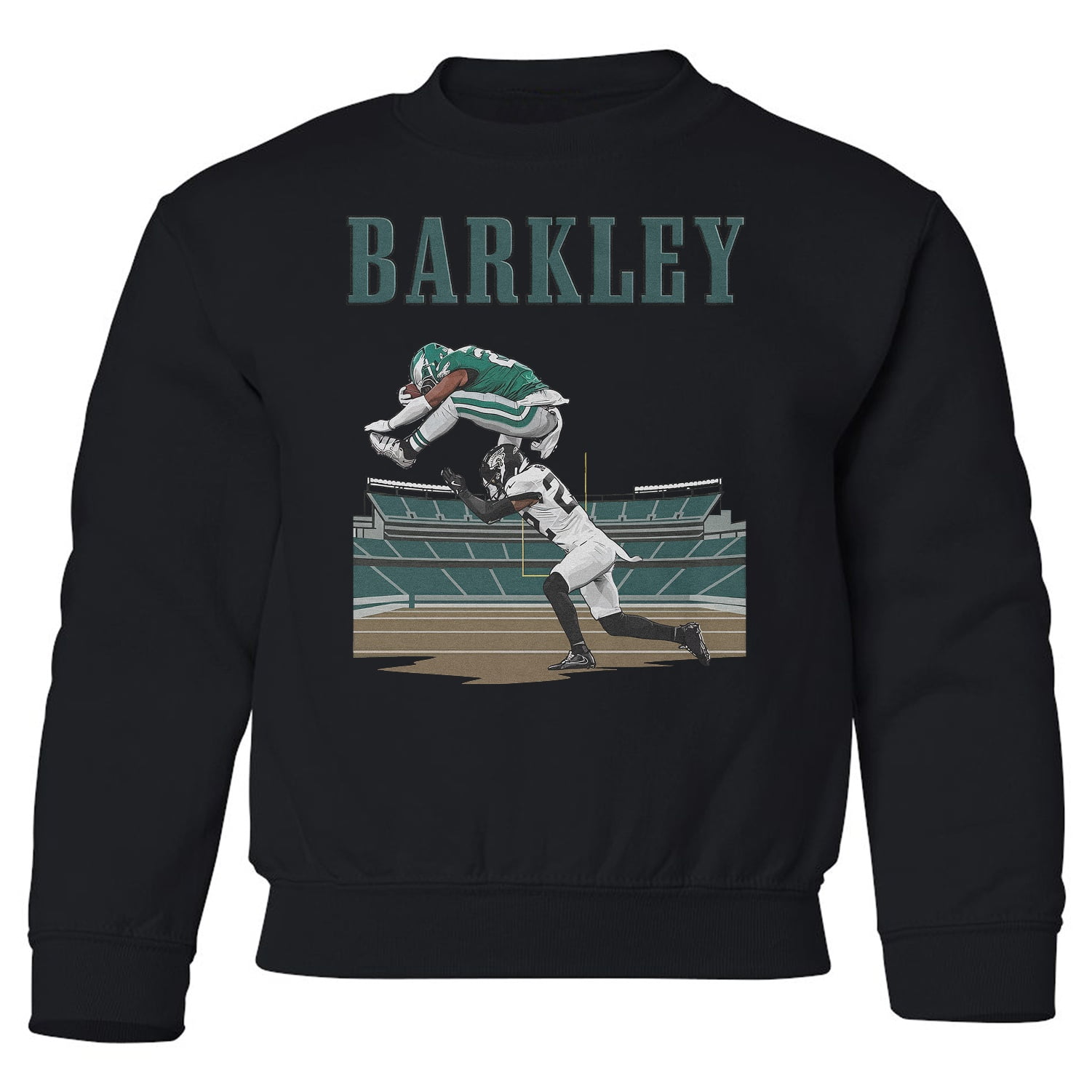 Saquon Inspired Graphic - Reverse Hurdle Jump Tribute Youth Crewneck ...