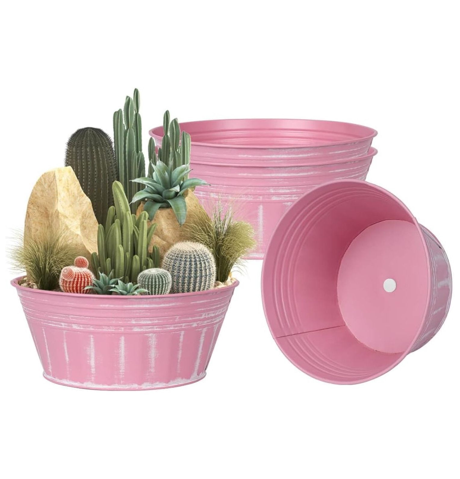 SarCQg 10 Inch Metal Rustic Plant Pots - 4Pcs Shallow Galvanized Flower ...