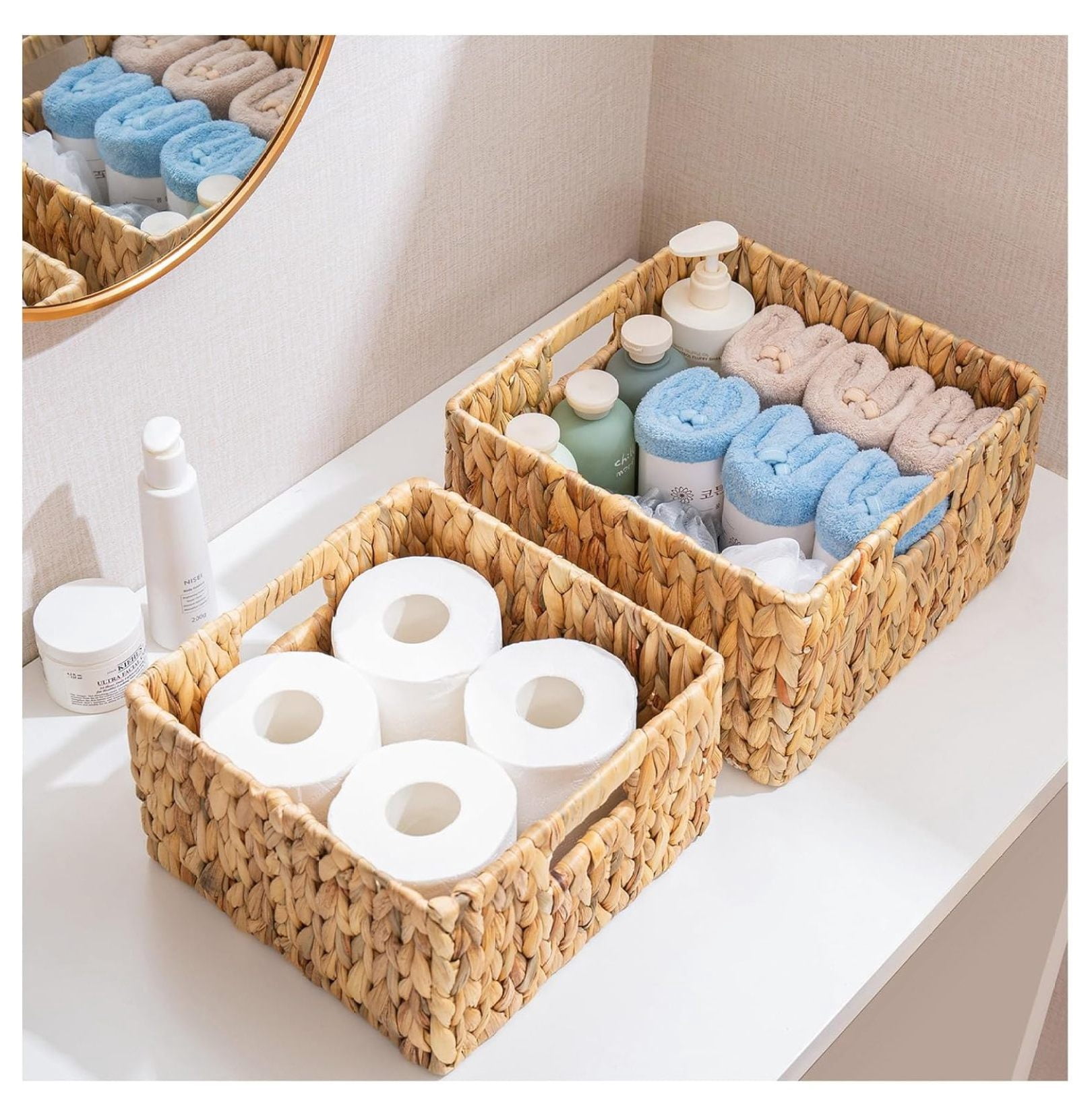 SarCQg Handmade Wicker Basket, Recyclable Natural Water Hyacinth ...