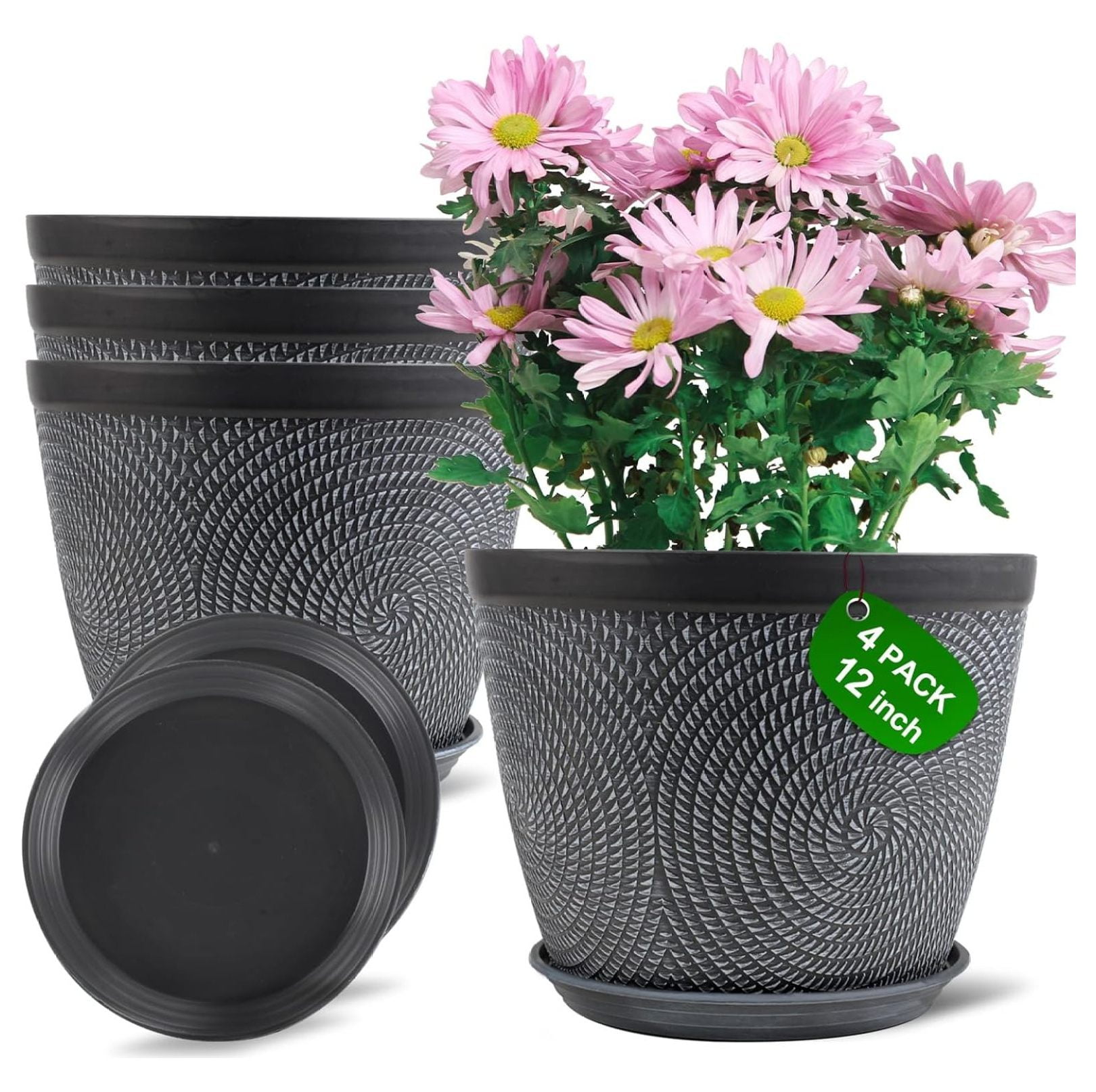 SarCQg Large 12 Inch Plant Pot for Plants Outdoor Indoor, 4 Pack ...