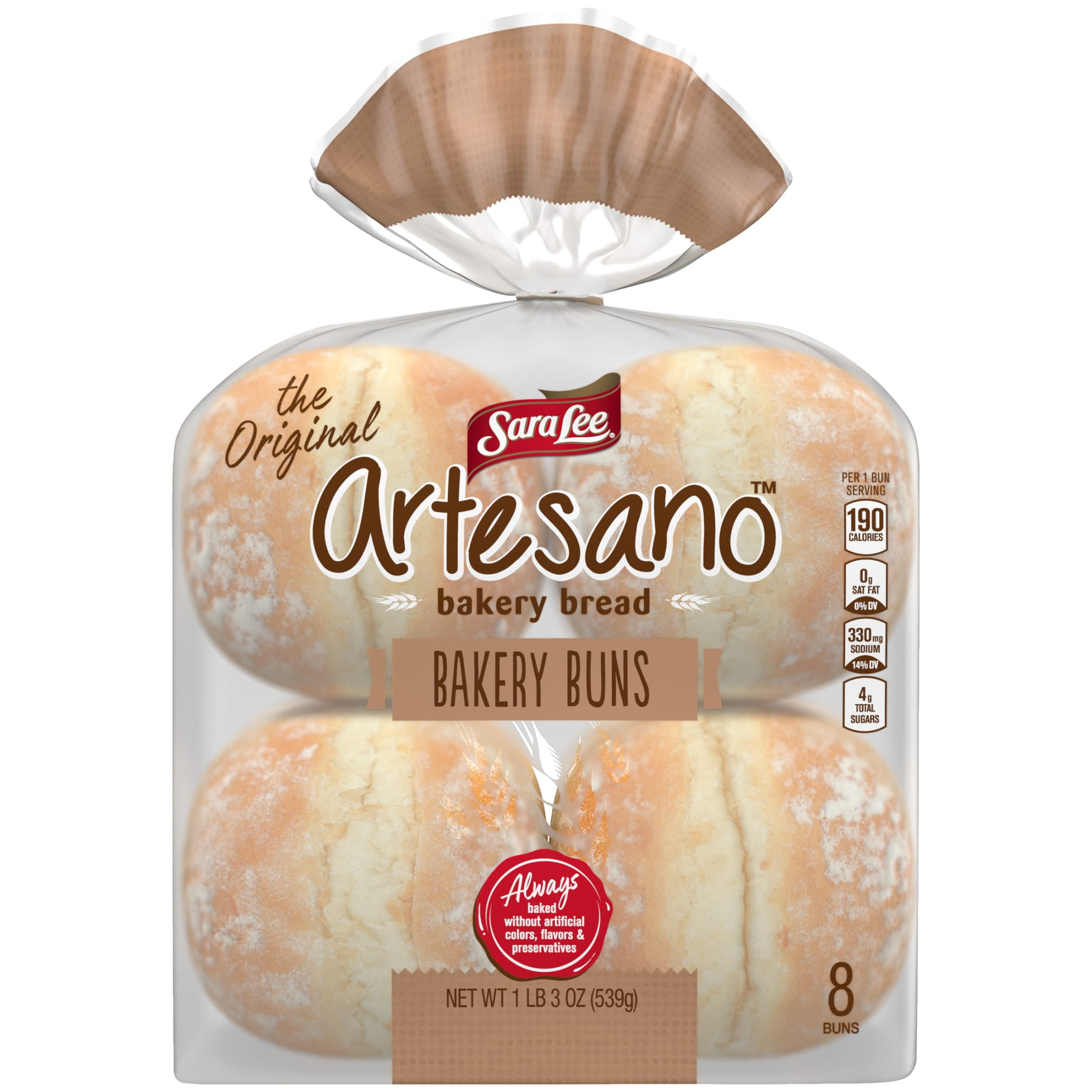 Sara Lee Artesano White Bakery Buns, 8 count, Soft Hamburger Buns, 19 ...