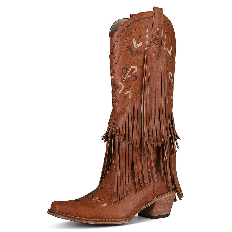 SaraIris Women's Fringe Western Cowboy Boots Embroidered Chunky Heels ...