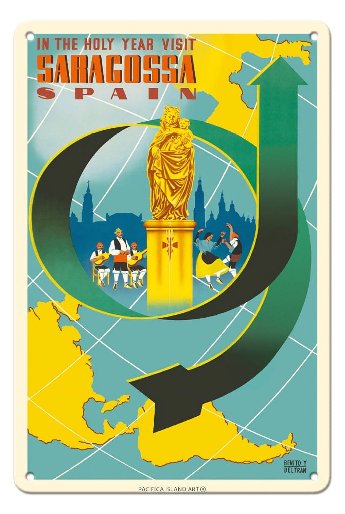 Saragossa Spain - Holy Year Pilgrimage - Vintage Travel Poster by ...