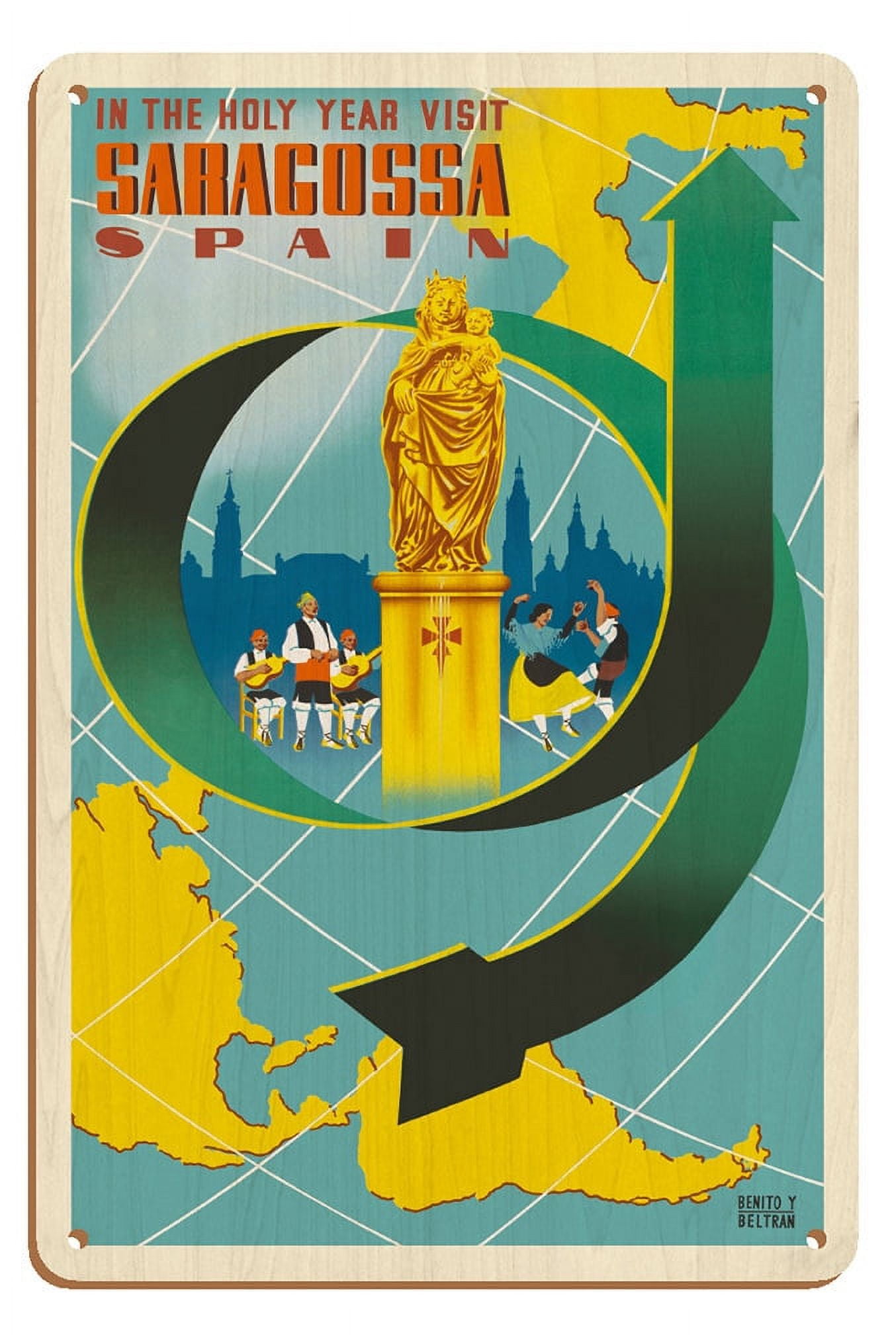 Saragossa Spain - Holy Year Pilgrimage - Vintage Travel Poster by ...