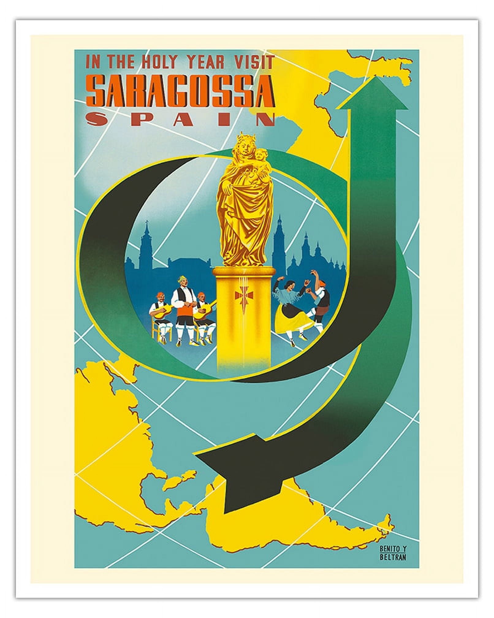 Saragossa Spain - Holy Year Pilgrimage - Vintage Travel Poster by ...