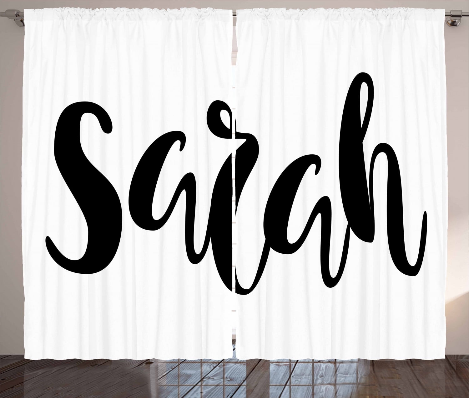 Ambesonne Sarah Curtains 2 Panel Set, Monochrome Female Name, 108" x 96 ...