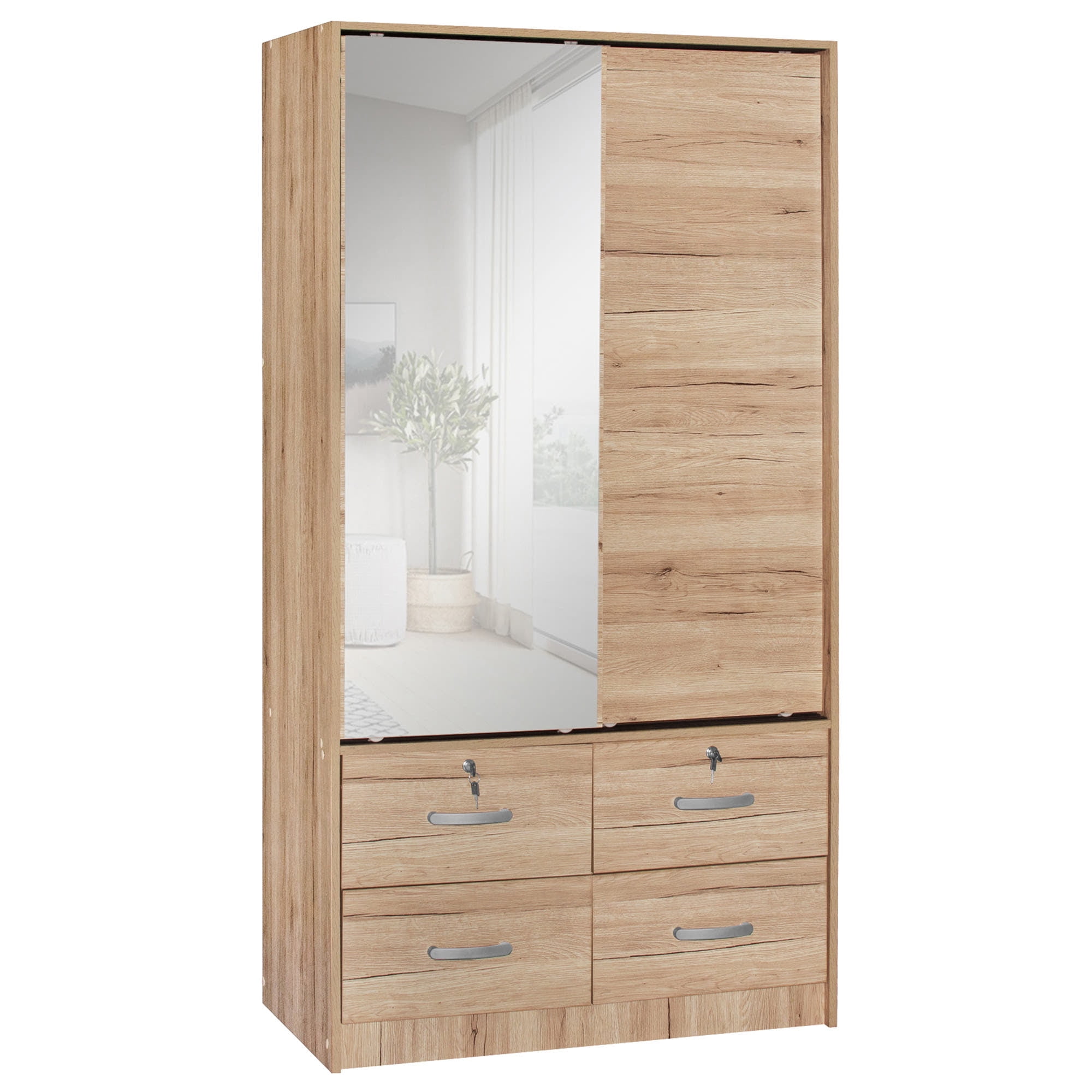Sarah Double Sliding Door Wardrobe with Mirror - Walmart.com