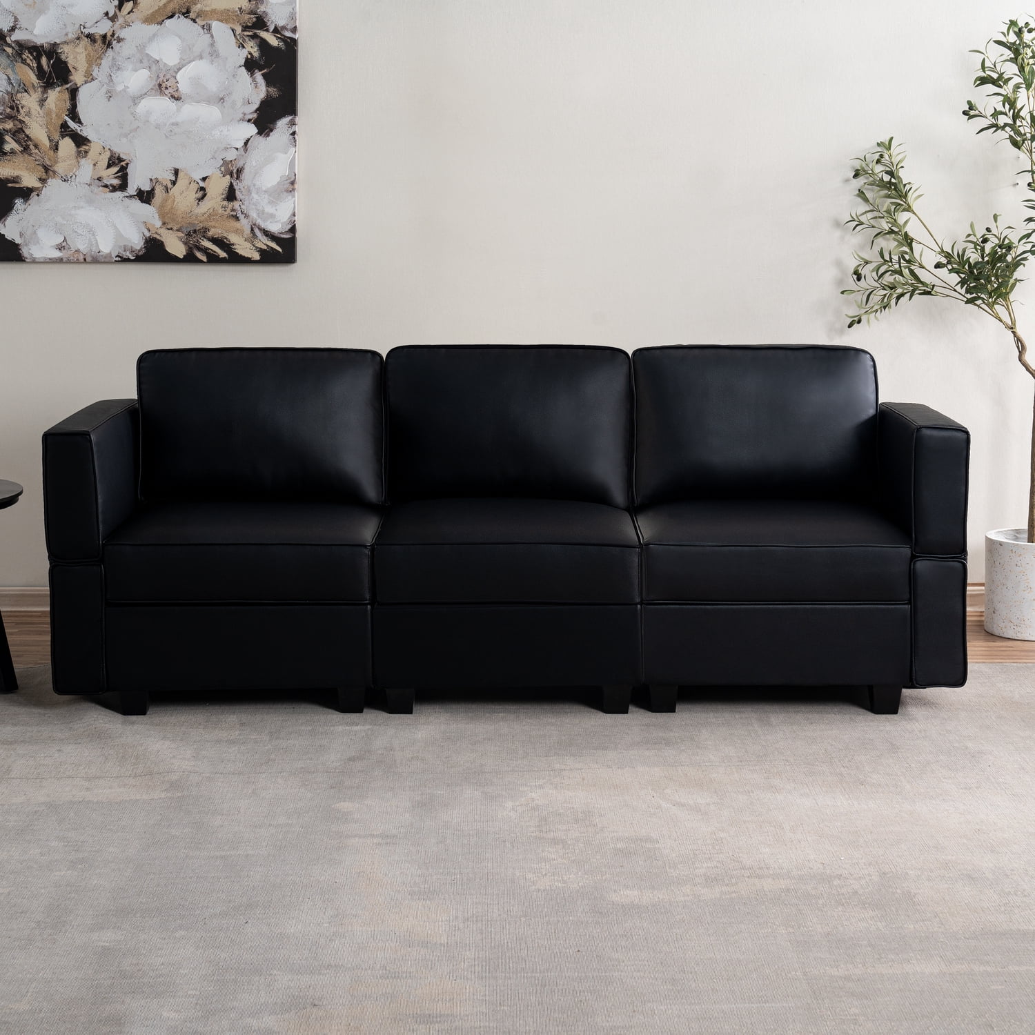 Naomi Home Leather Adjustable Backrests Armrests Modular Sofa, Black ...