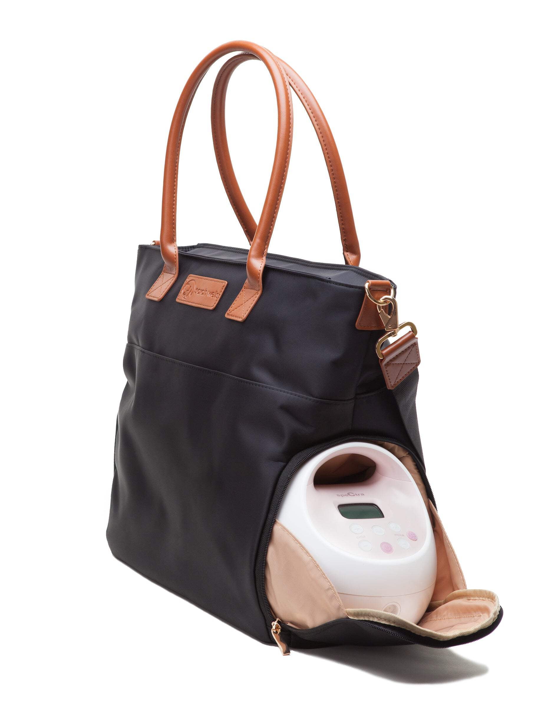 Sarah Wells Abby Breast Pump Tote – Real Leather Straps – Insulated ...
