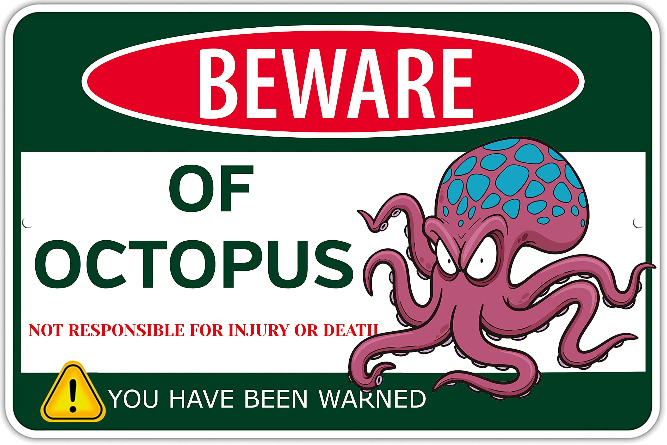 Saraheve Beware of Octopus Metal Tin Sign Funny Octopus Sign Gifts for ...