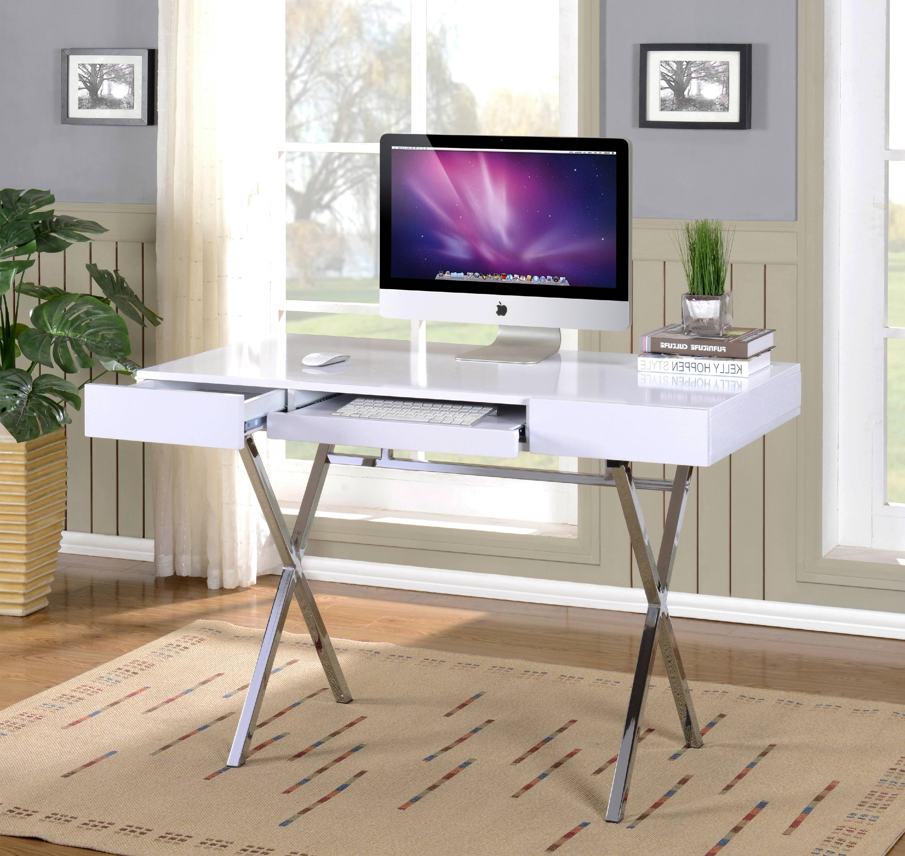 Sarai Home & Office Workstation Computer Desk, White Wood Top & Chrome ...