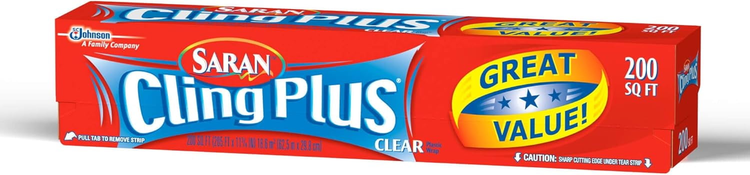 Saran Cling Plus Clear Plastic Wrap, Food Storage, Easy Dispense, 200 ...