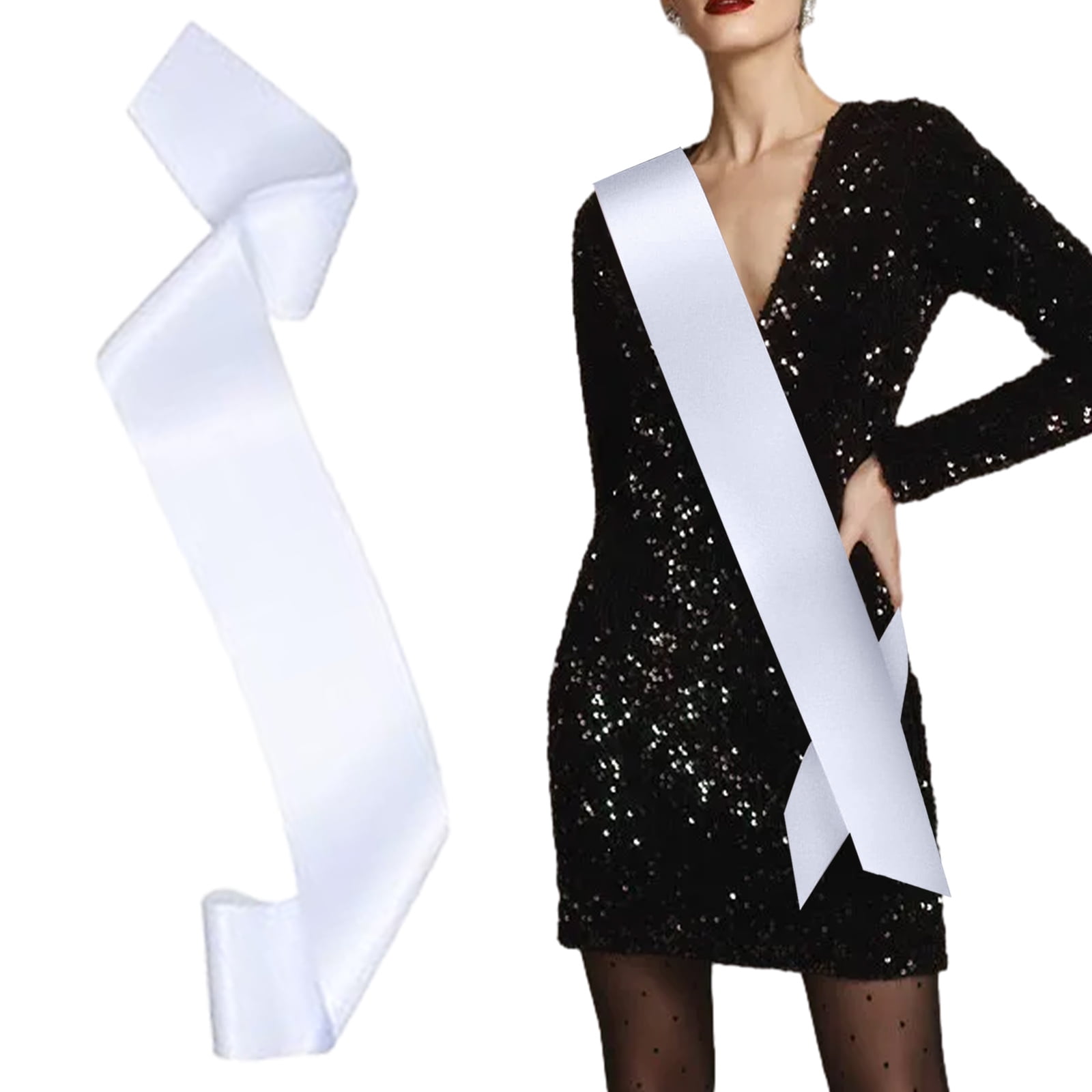 Sarapandan Blank Satin Sash, White Blank Hen Night Party Sashes, Plain ...