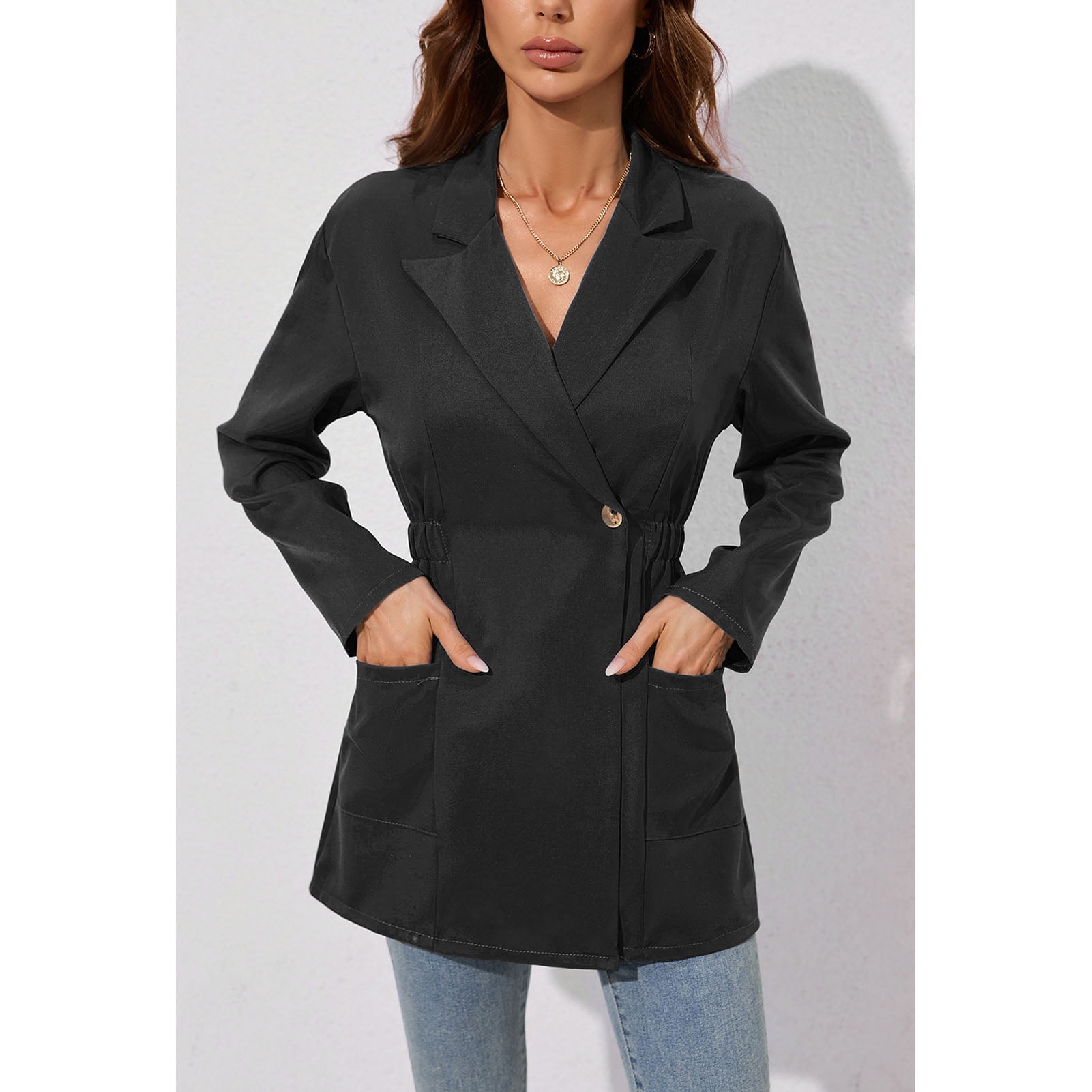 Sarapandan Women Suit Jacket Elastic Waist Slim Fit Lapel Long Sleeve ...